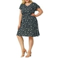 Agnes Orinda Womens Plus Size Summer V Neck Ditsy Floral Peplum Midi