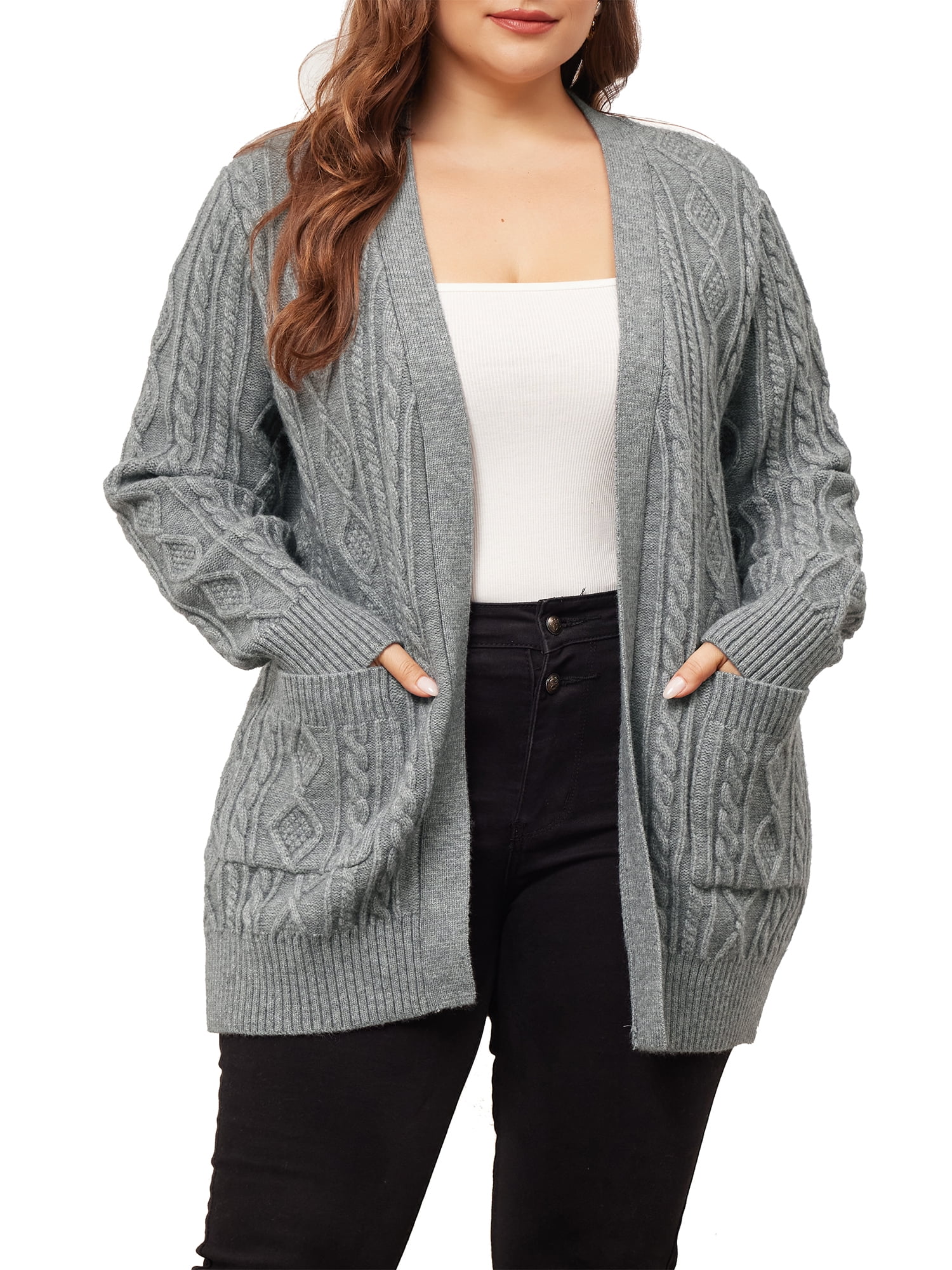Agnes Orinda Women's Plus Size Sweaters Long Sleeve Open Front ...