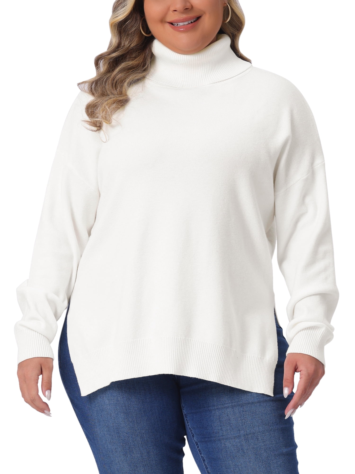 Agnes Orinda Women's Plus Size Sweaters Turtle Neck Long Sleeve Side ...