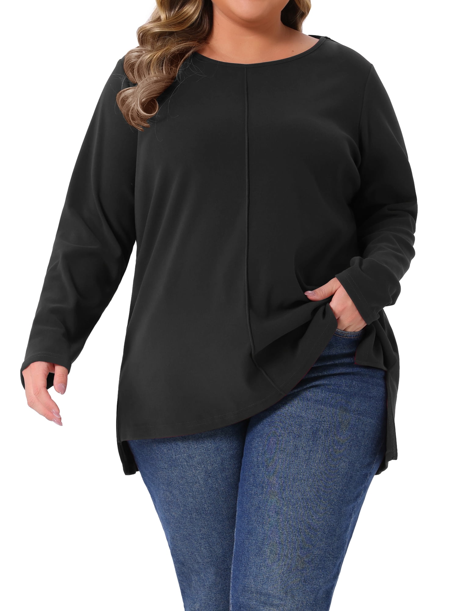 Agnes Orinda Women's Plus Size T-Shirts Exposed Seams Side Slit High ...