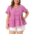 Agnes Orinda Women's Plus Size Top Boho Floral V Neck Ruffle Sleeves ...