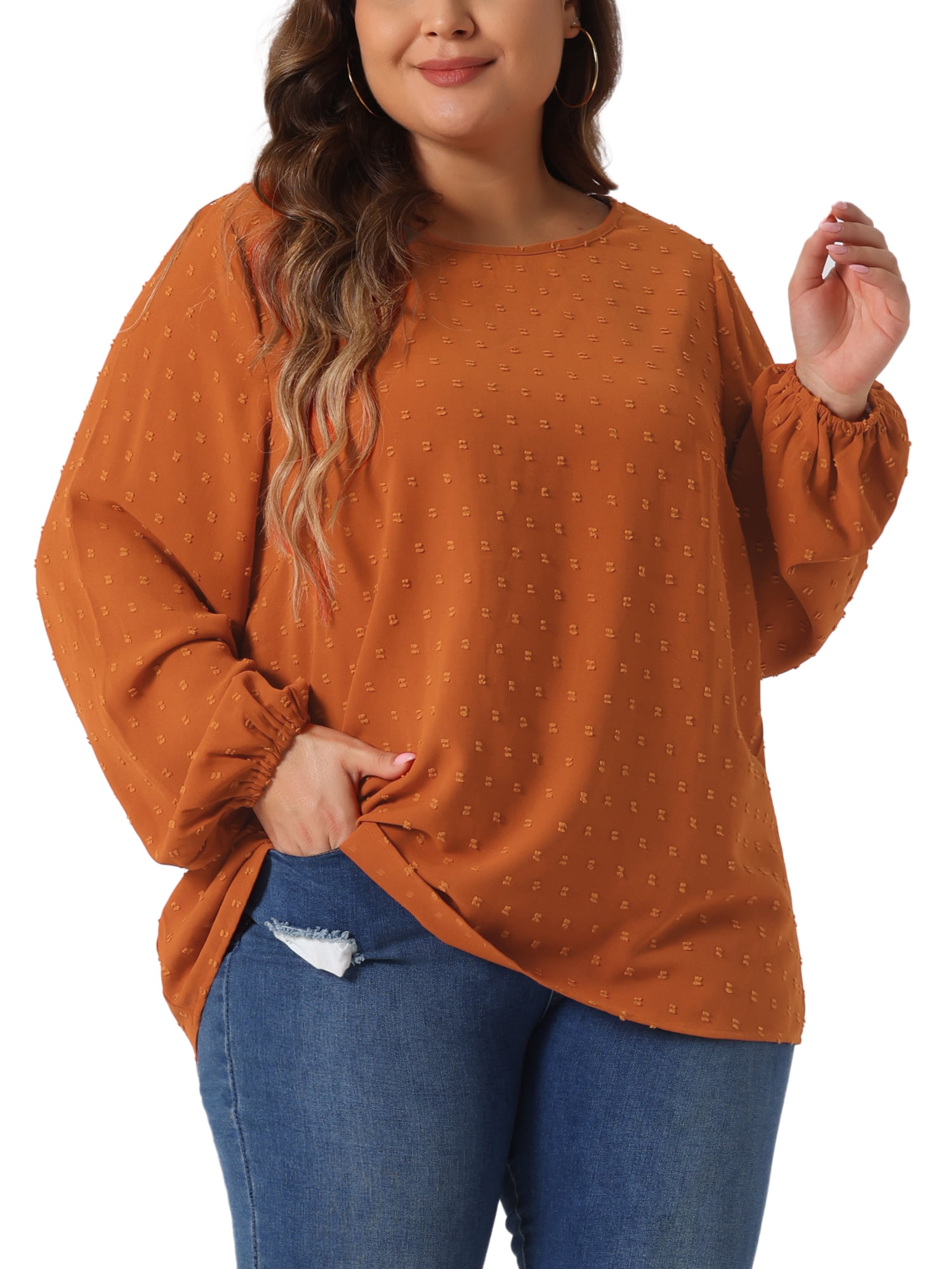 Agnes Orinda Women's Plus Size Tops Crew Neck Chiffon Blouses Swiss ...