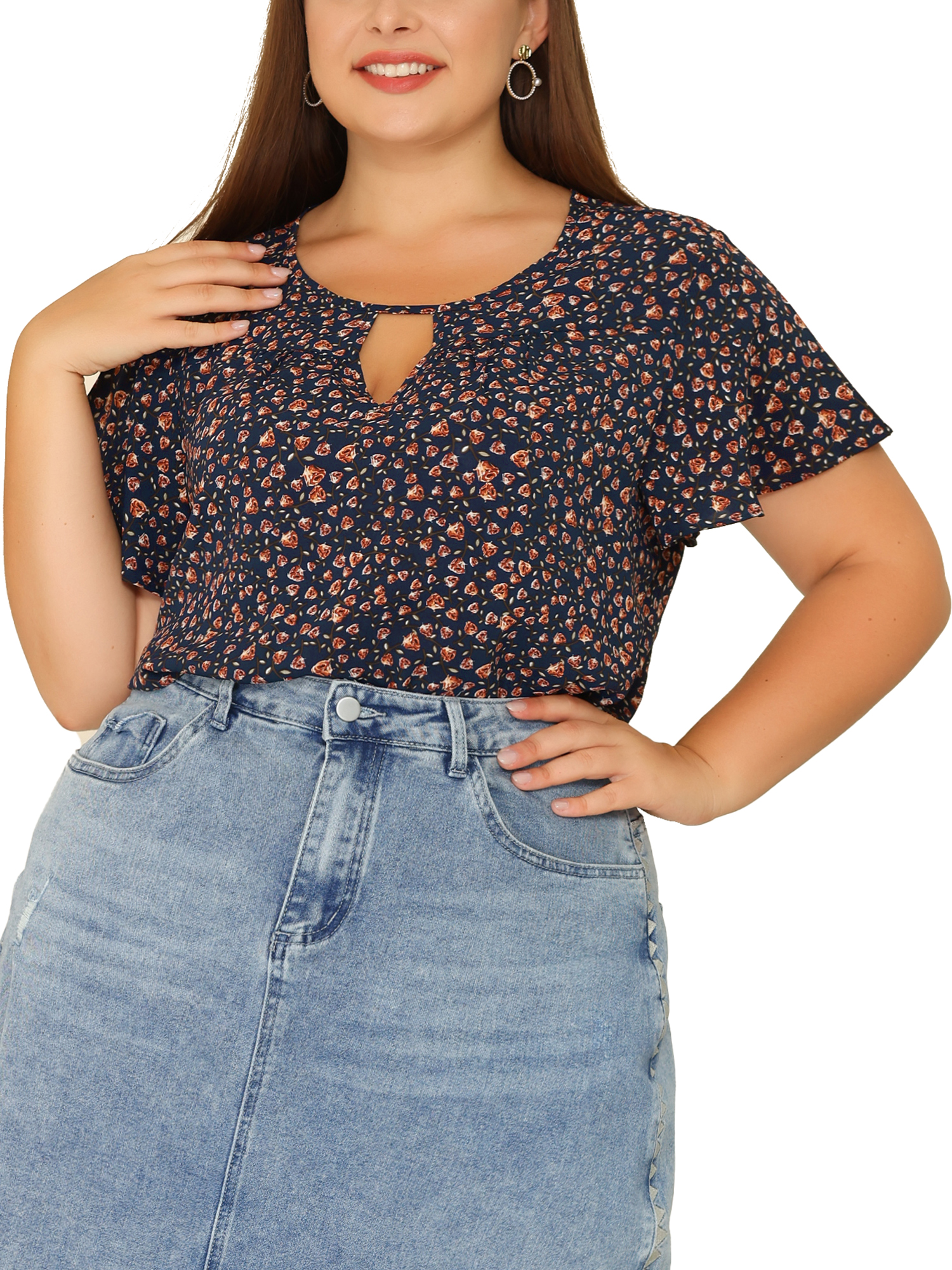 Agnes Orinda Women's Plus Size Shirts Chiffon Tops Keyhole Flared Short ...