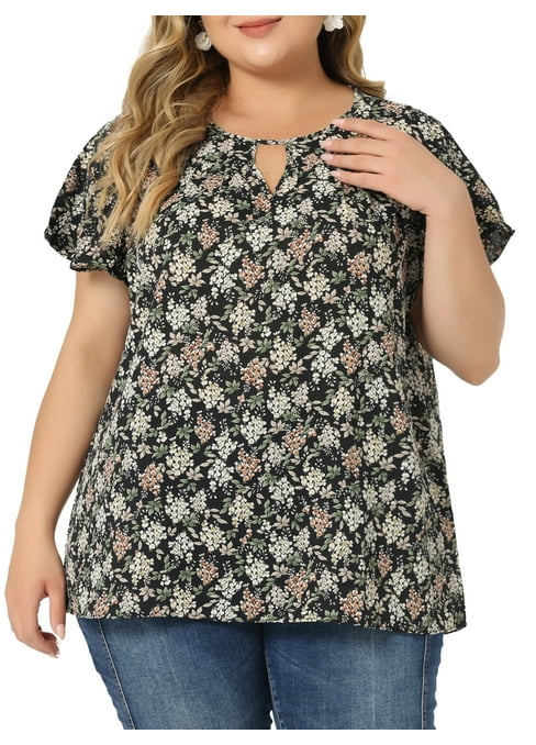 LETDIOSTO Women's Plus Size Shirts Short Sleeve V Neck Floral Henley ...