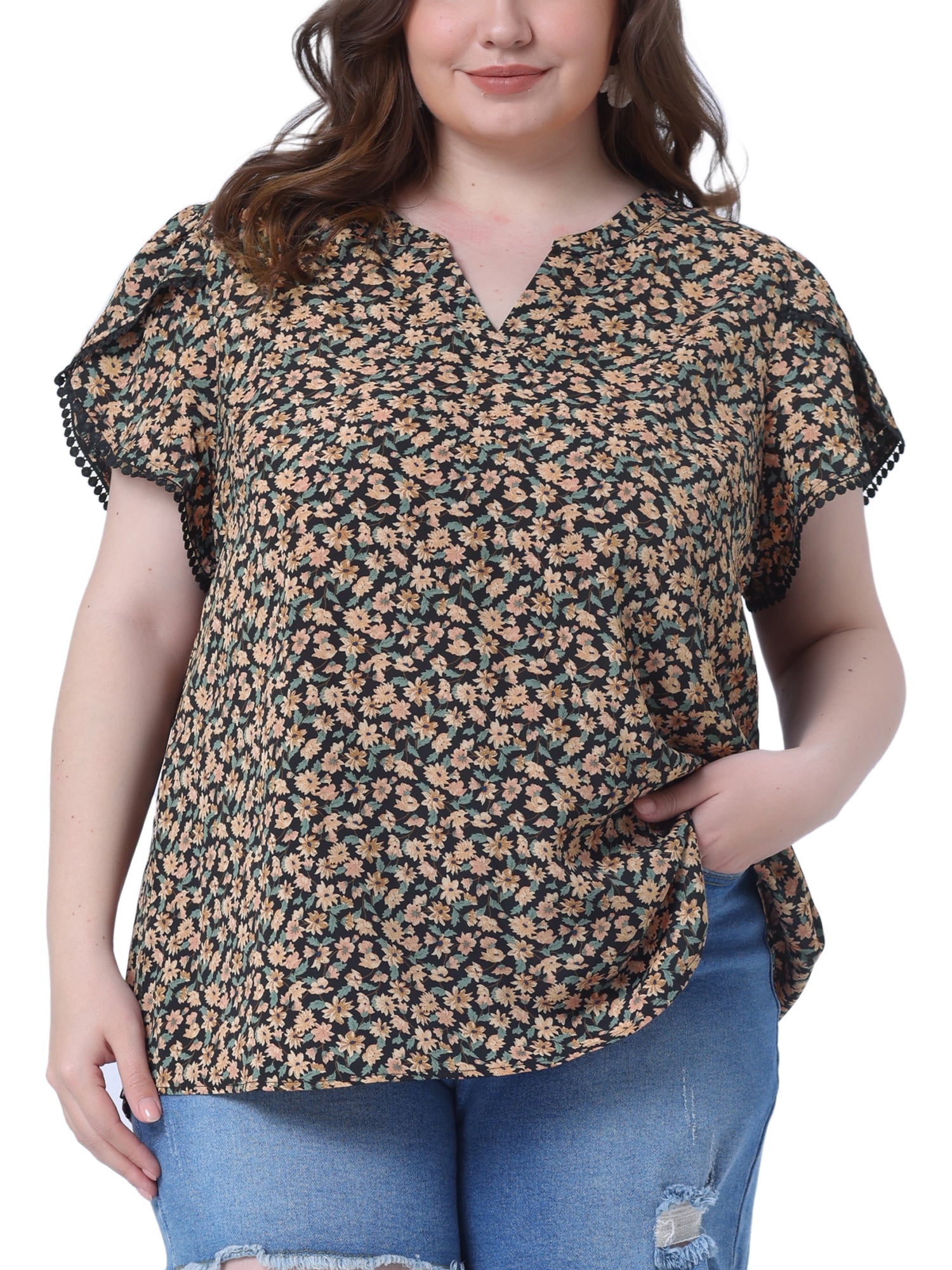 Agnes Orinda Women's Plus Size Easter Tops Floral V Neck Tulip Short ...