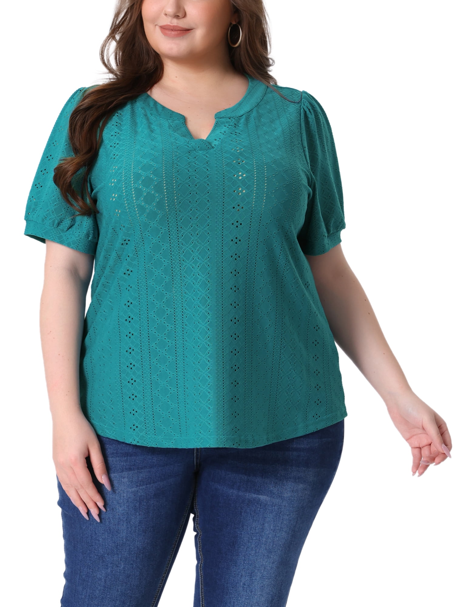 Agnes Orinda Women's Plus Size Tops Hollow Casual V Neck Short Sleeves ...