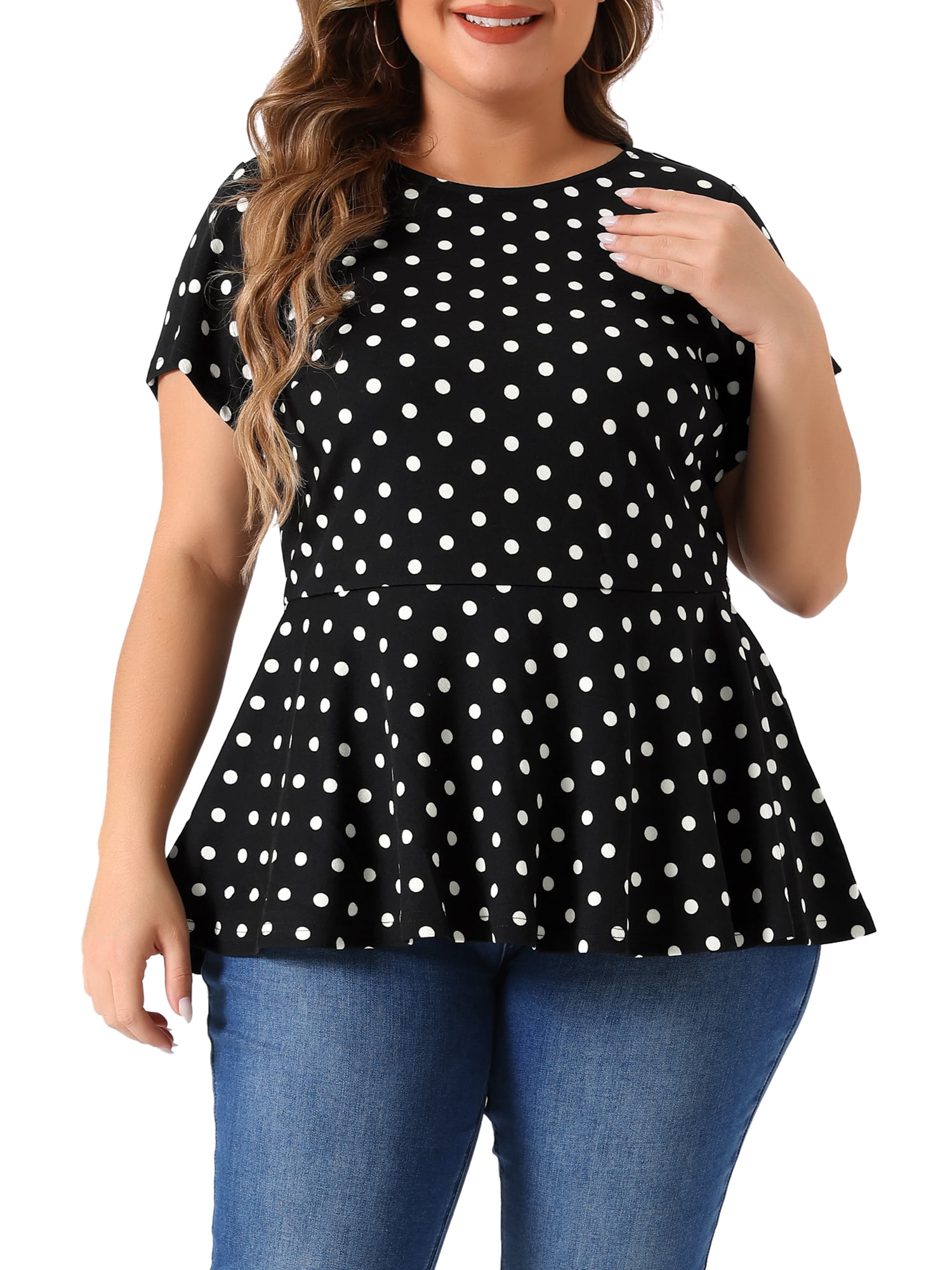 Agnes Orinda Women's Plus Size Tops Peplum Hem Short Sleeve Summer ...