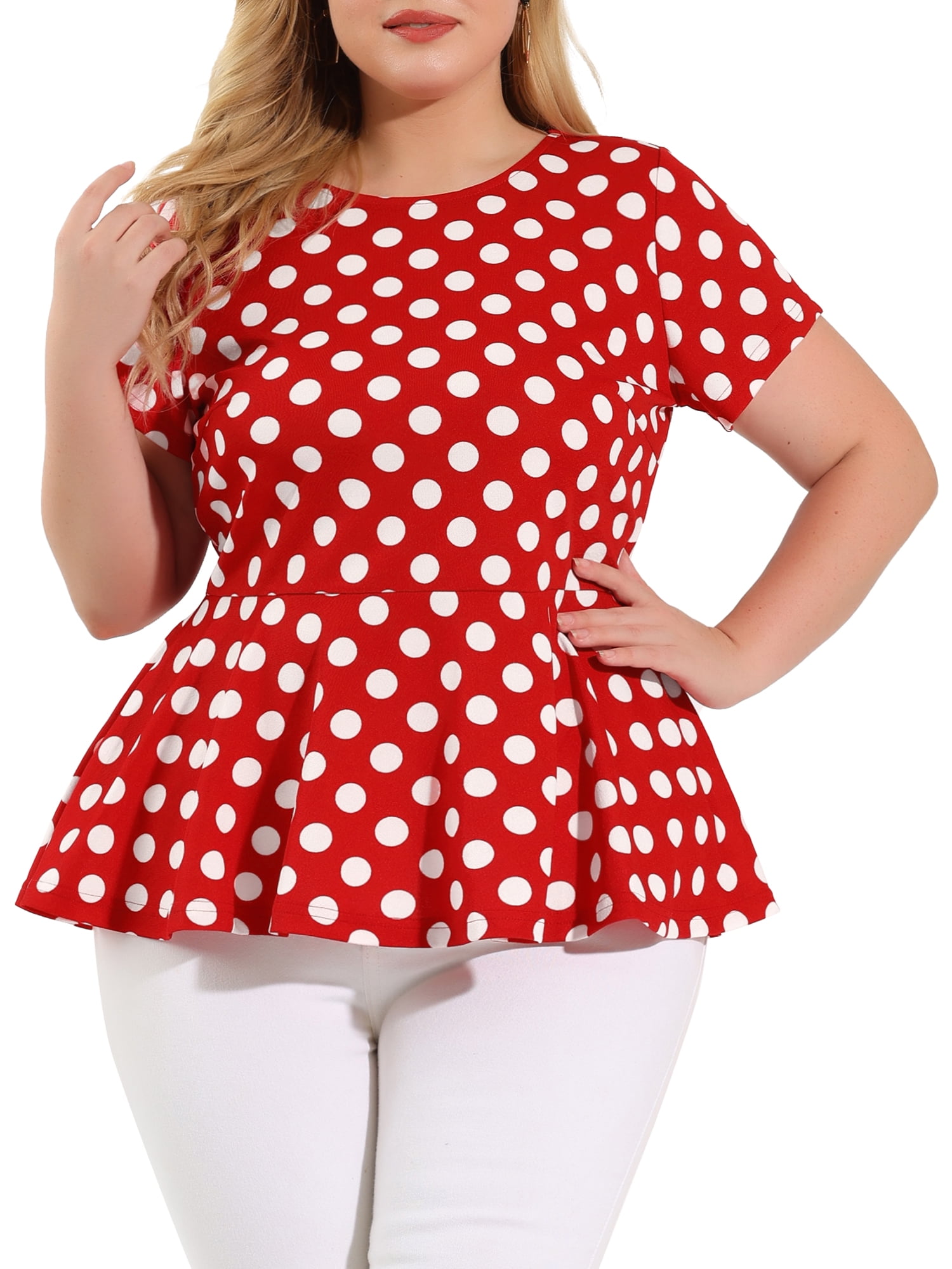 Agnes Orinda Women's Plus Size Tops Peplum Hem Short Sleeve Summer ...