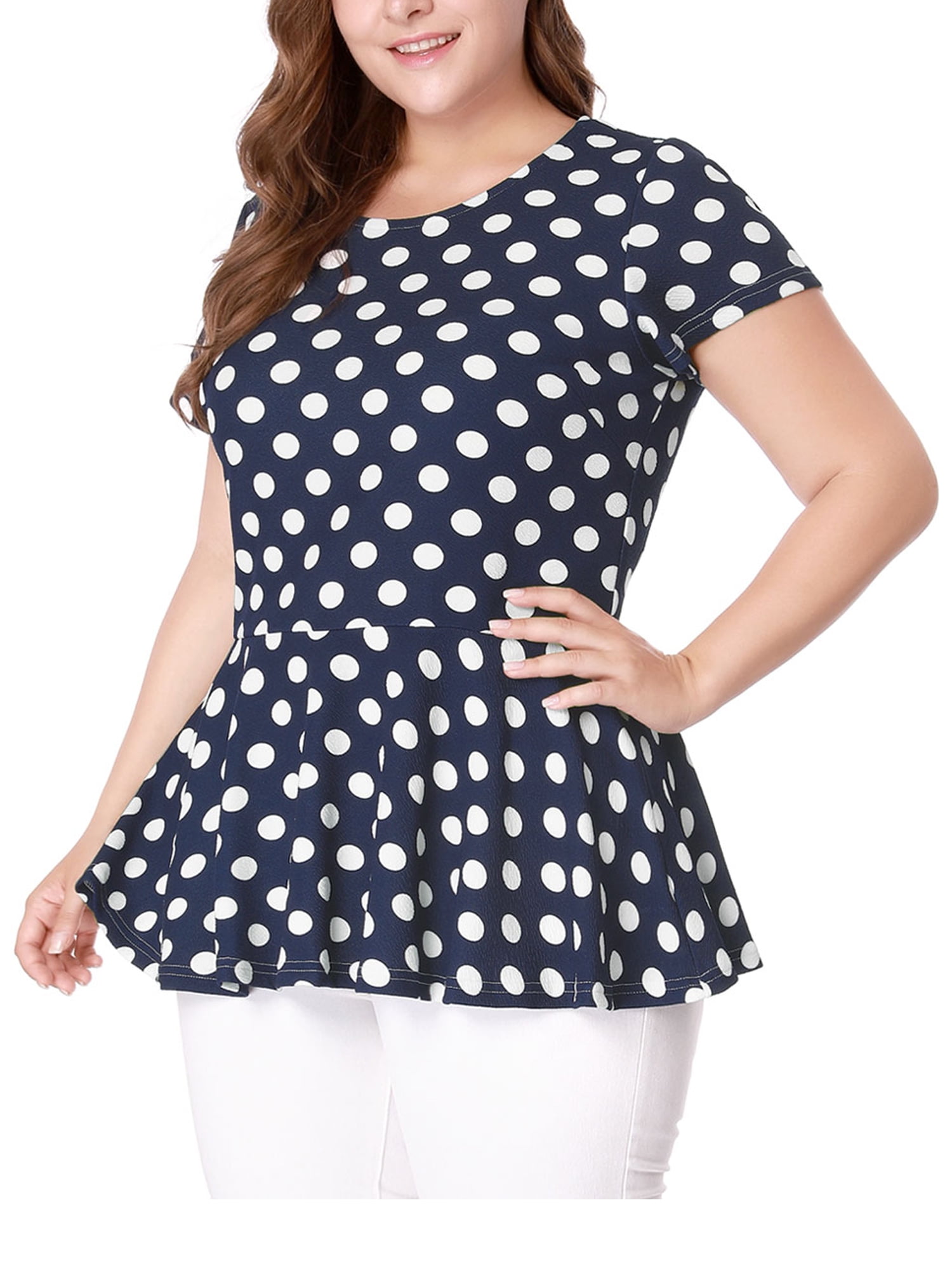 Agnes Orinda Women's Plus Size Tops Peplum Hem Short Sleeve Summer ...