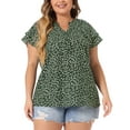 Agnes Orinda Womens Plus Size Tops Retro Floral V Neck Tiered Short