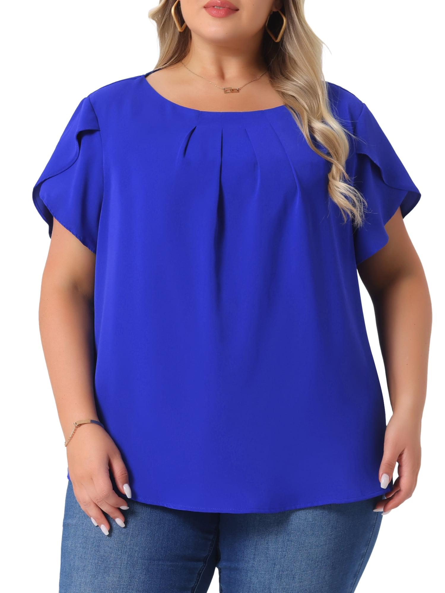 Agnes Orinda Women's Plus Size Work Pleated Short Sleeve Round Neck ...