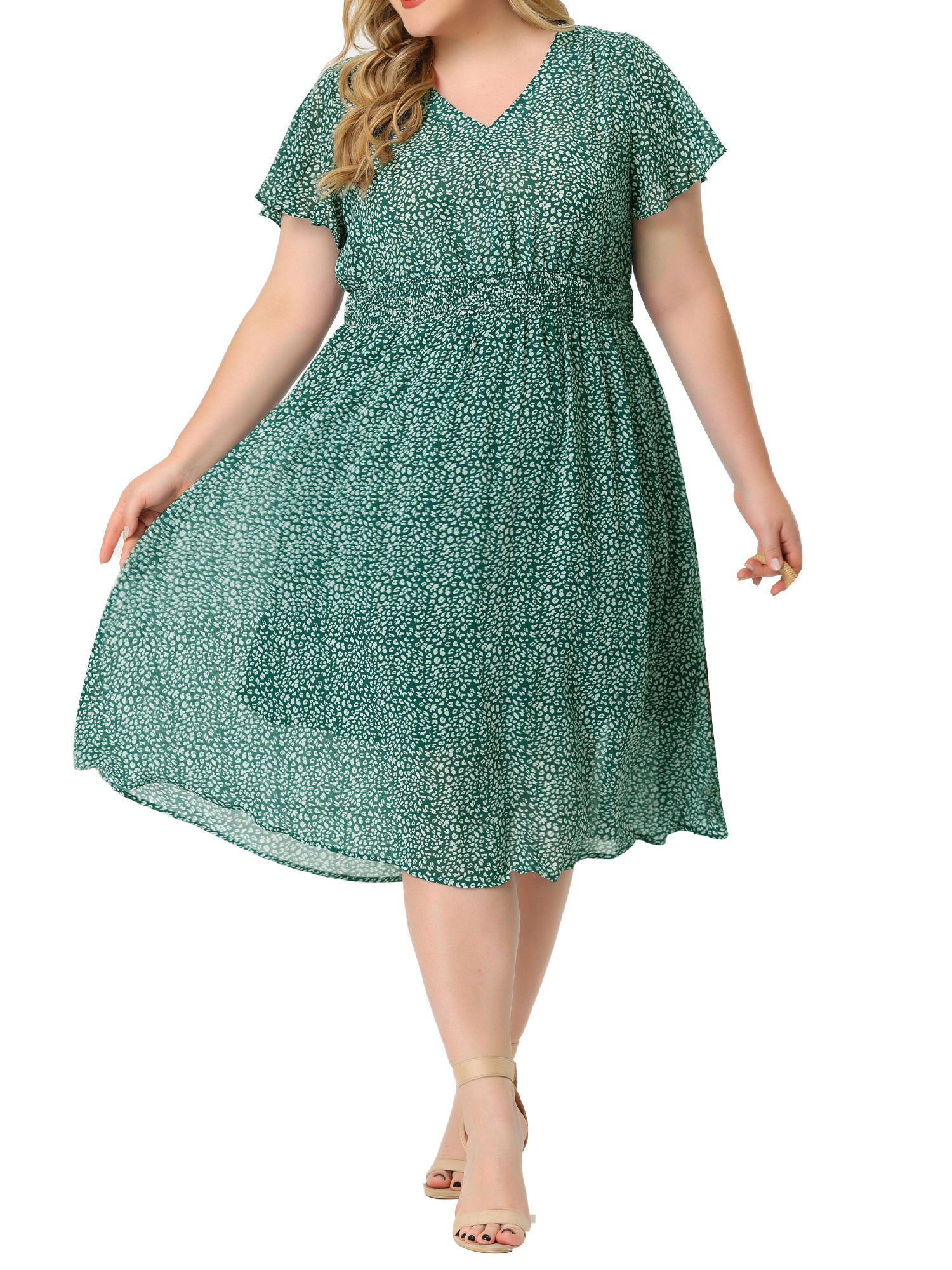 Time and Tru Women’s Smocked Waist Midi Dress with Short Sleeves, Sizes ...