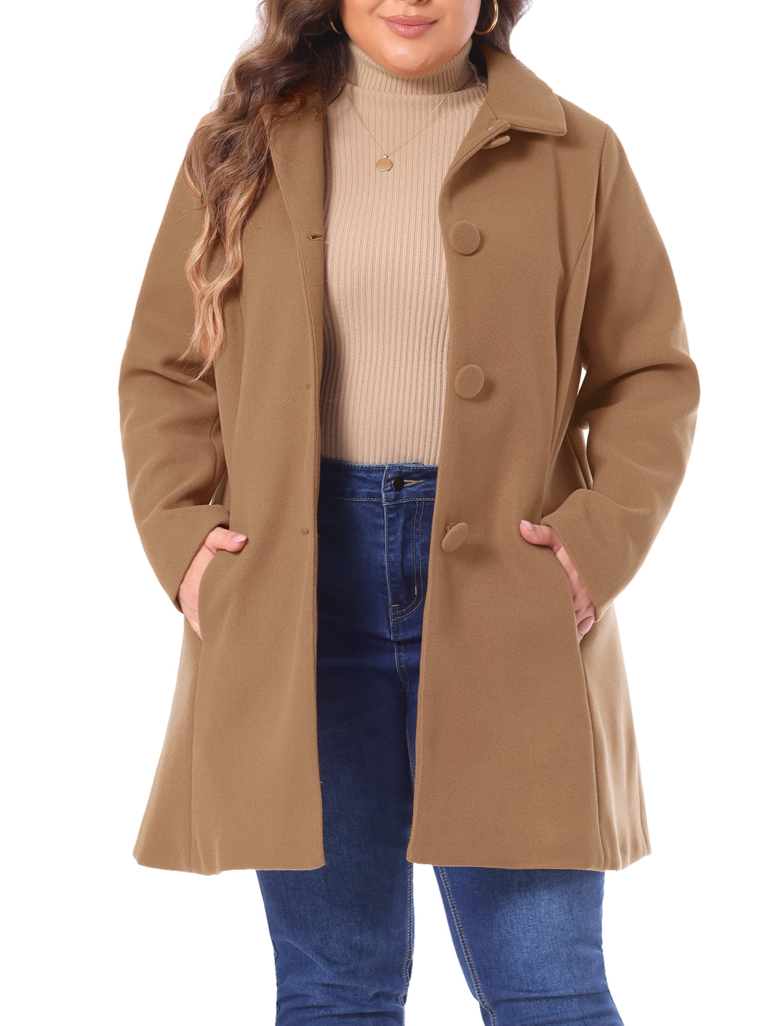 Agnes Orinda Women's Plus Size Turndown Collar Side Pocket Single ...