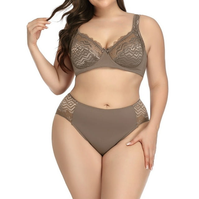 Agnes Orinda Womens Plus Size Underwire Push Up Lace Trim Bra And