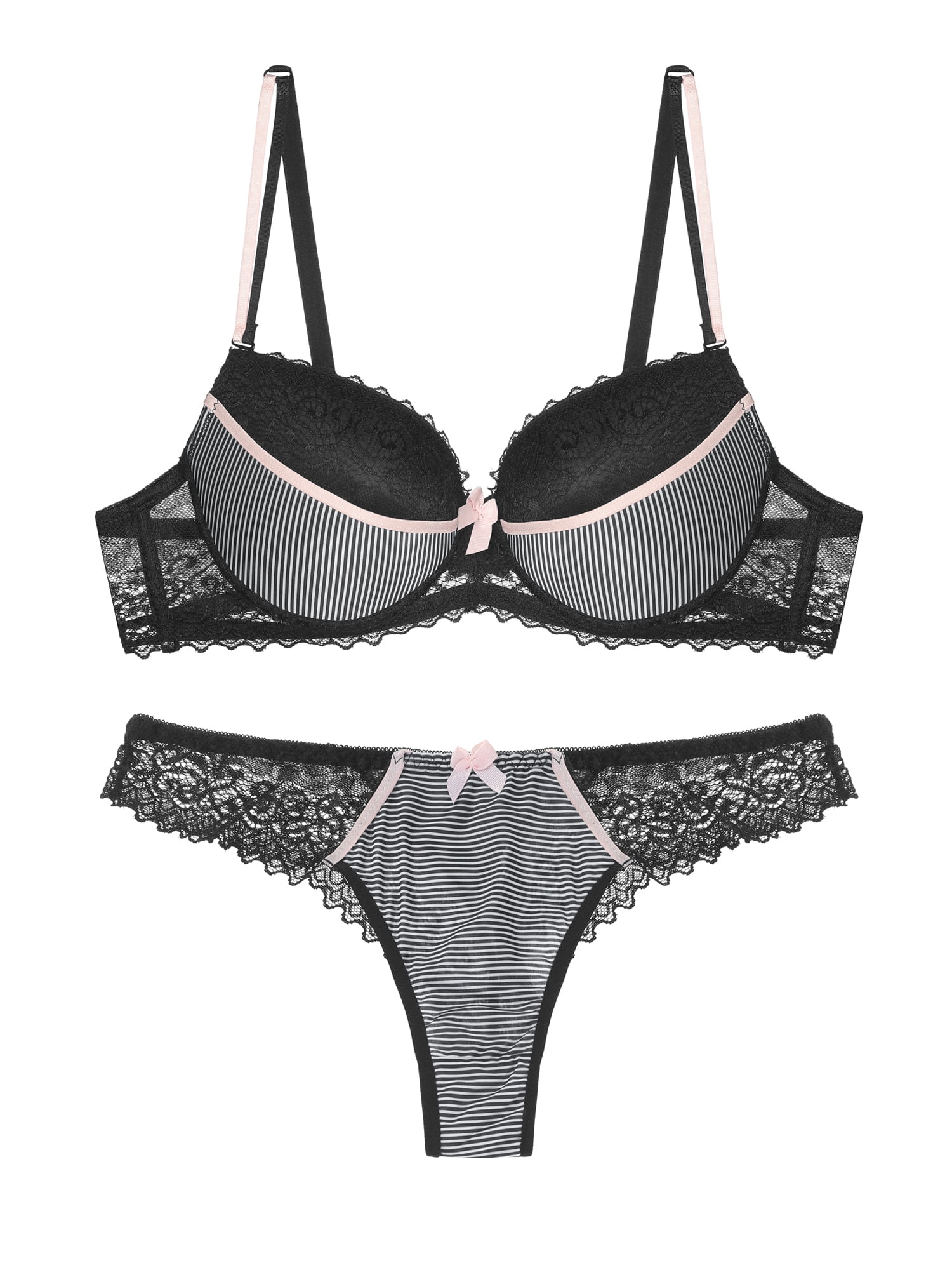 Agnes Orinda Womens Plus Size Underwire Push Up Lace Trim Strip Bra