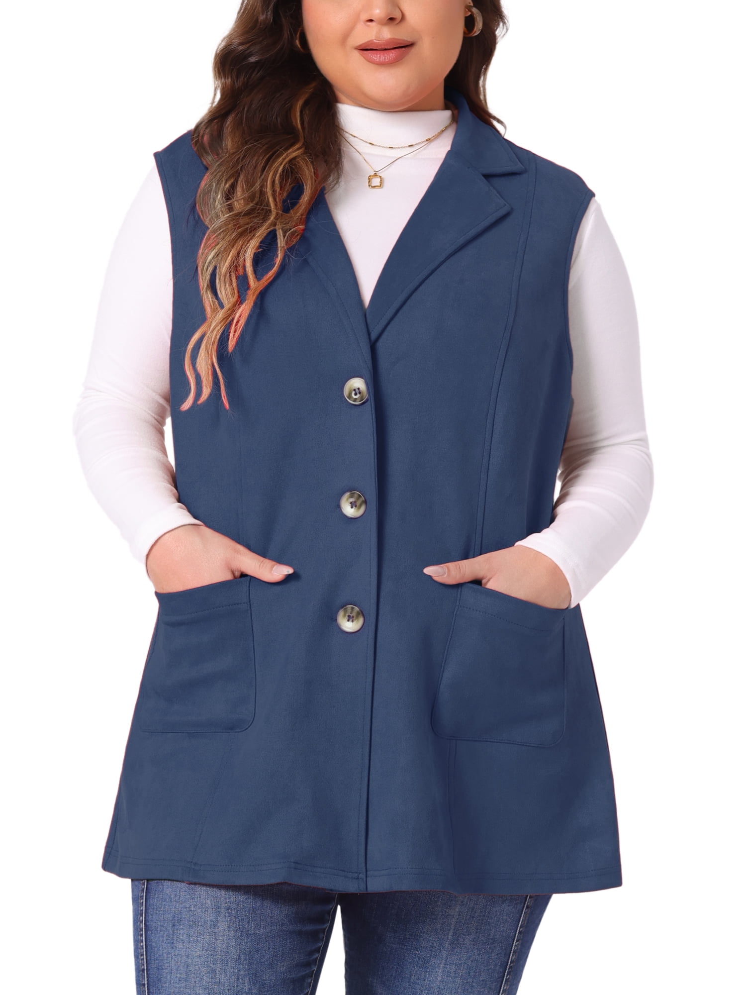 Agnes Orinda Women's Plus Size Vest Jacket Notch Lapel Casual Utility ...