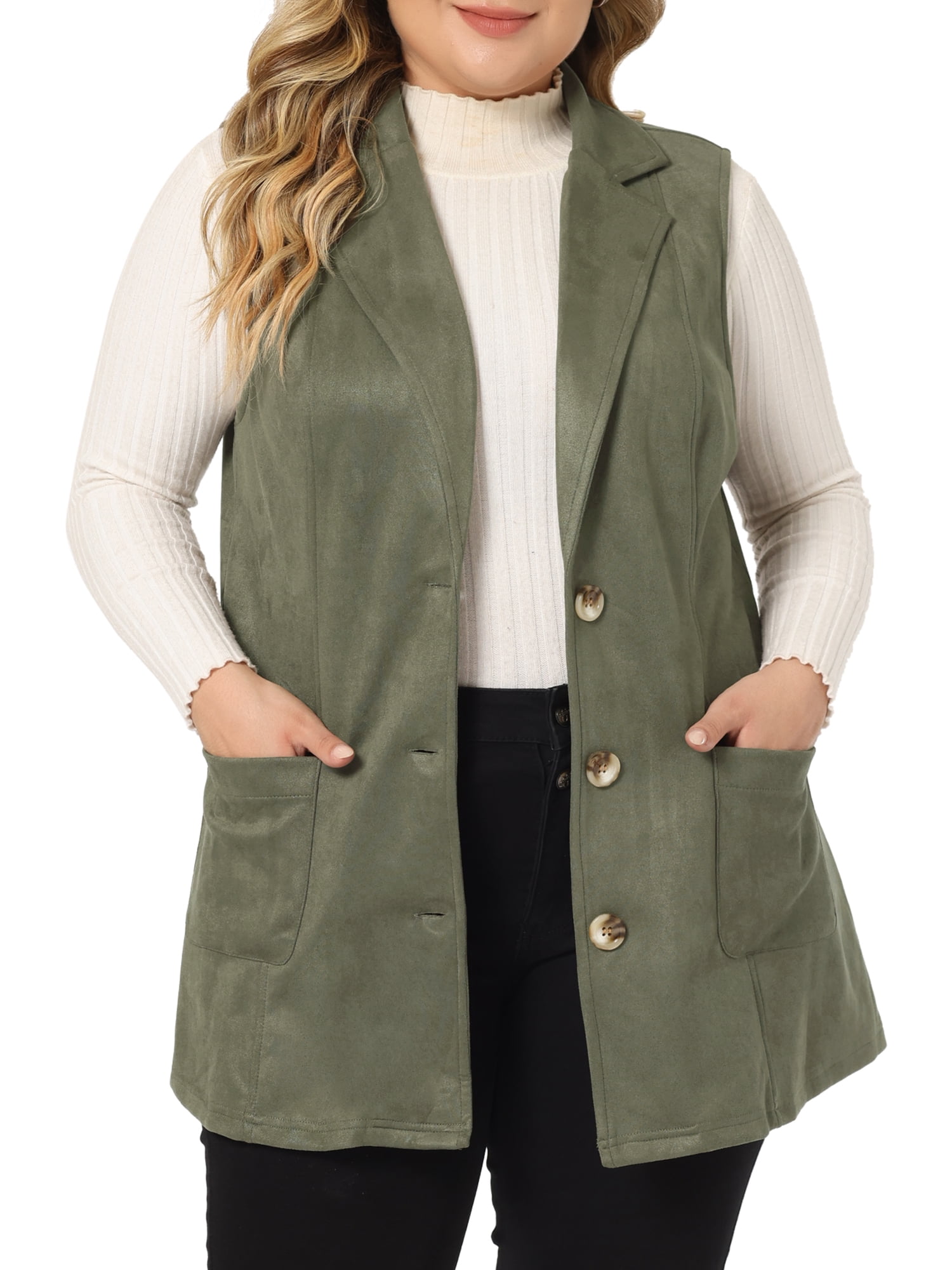 Agnes Orinda Women's Plus Size Vest Jacket Notch Lapel Casual Utility ...