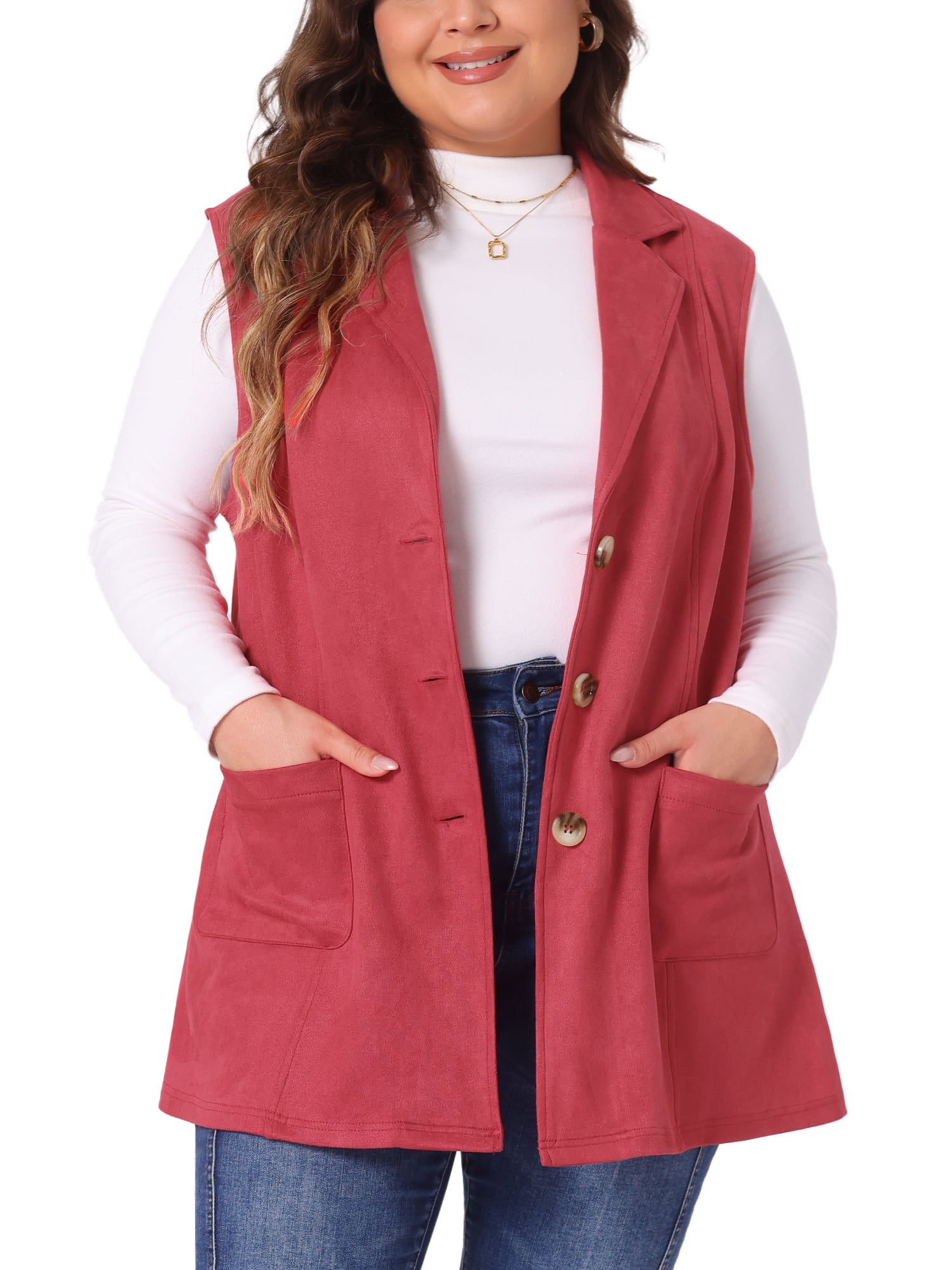 Agnes Orinda Women's Plus Size Vest Jacket Notch Lapel Casual Utility ...