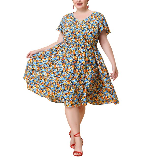 Agnes Orinda Women's Casual Plus Size V Neck, Elastic Waist, Ruffle ...