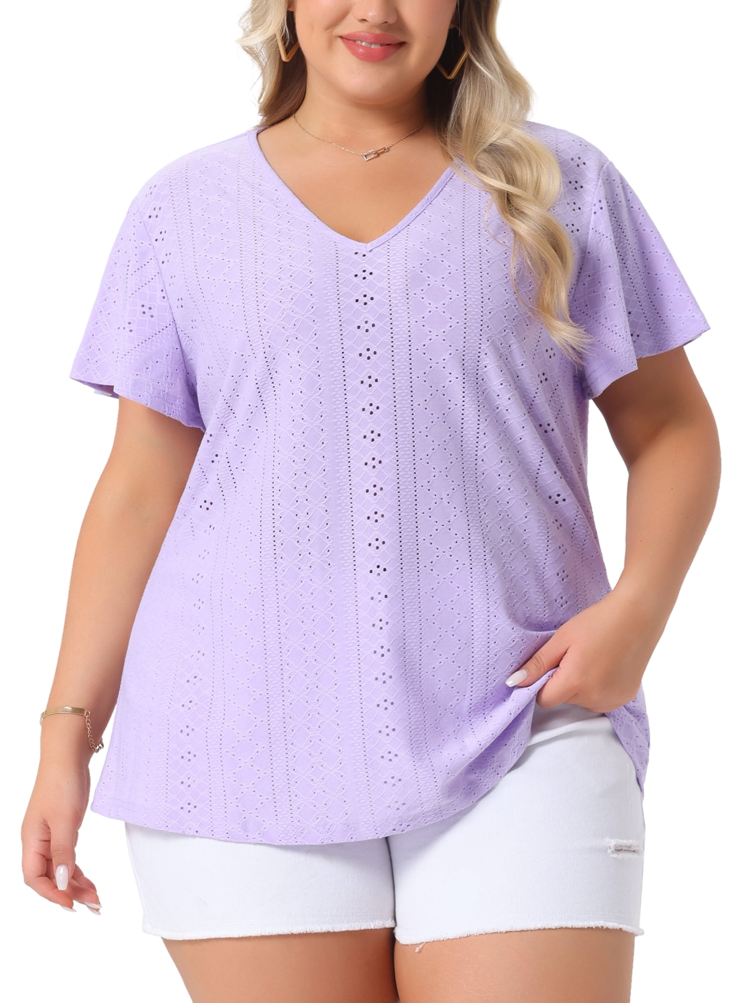 Agnes Orinda Women's Plus Size Flare Sleeve Blouse V Neck Spring Summer ...
