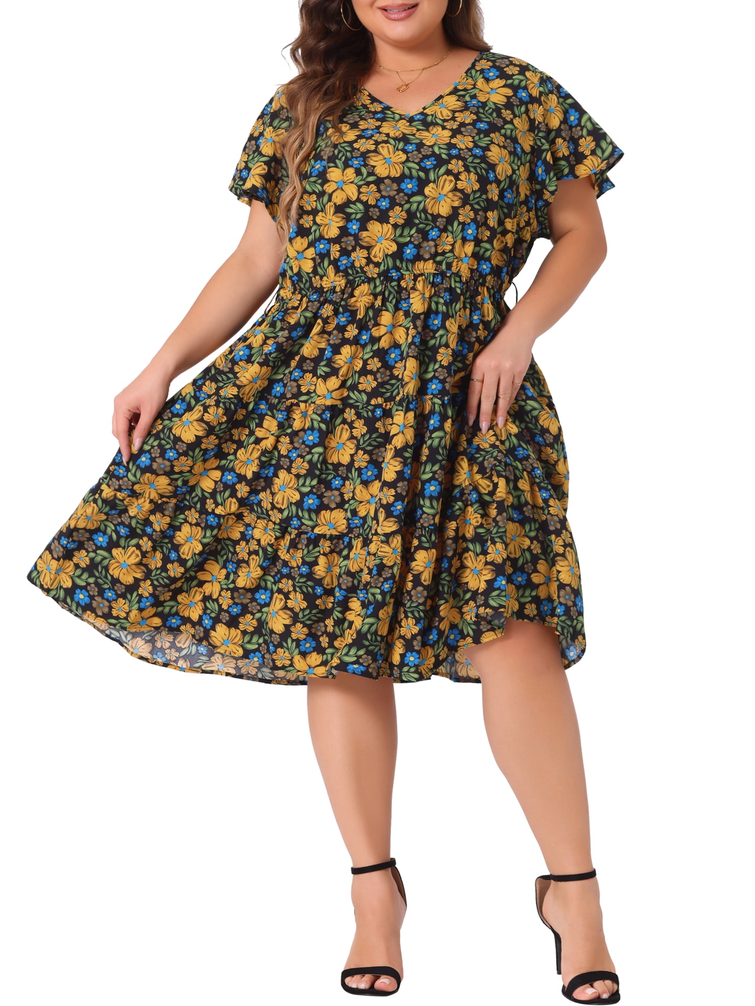 Agnes Orinda Women's Plus Size Mother's Day V Neck Short Sleeve Elastic ...