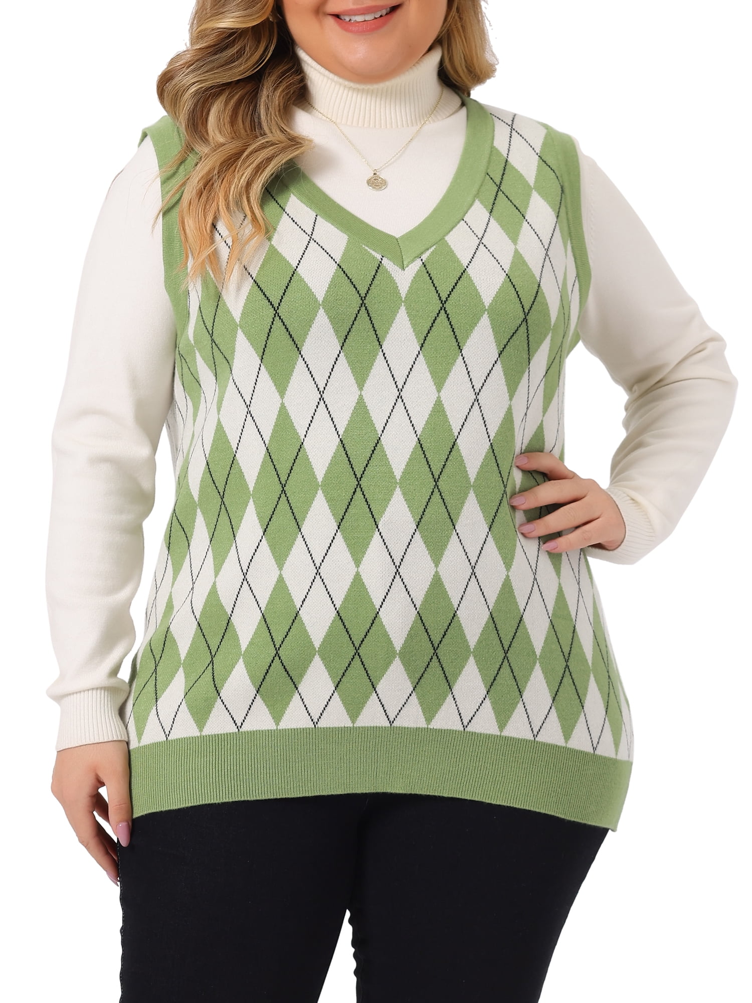 GRACE & GRANDEUR Women's Plus Size V Neck Sleeveless Pullover Knit ...