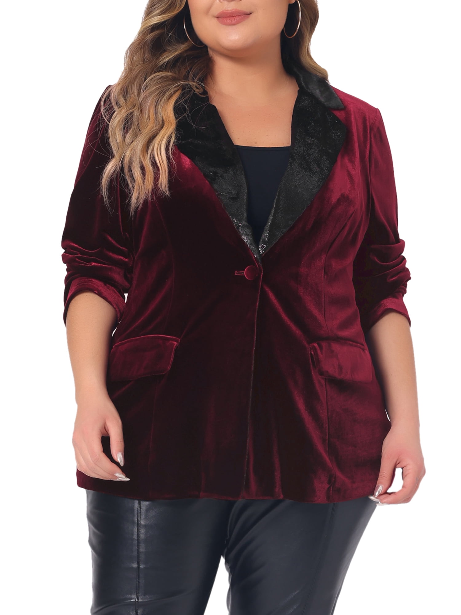Agnes Orinda Women's Plus Size Velvet Blazer Vintage Evening Sparkle ...