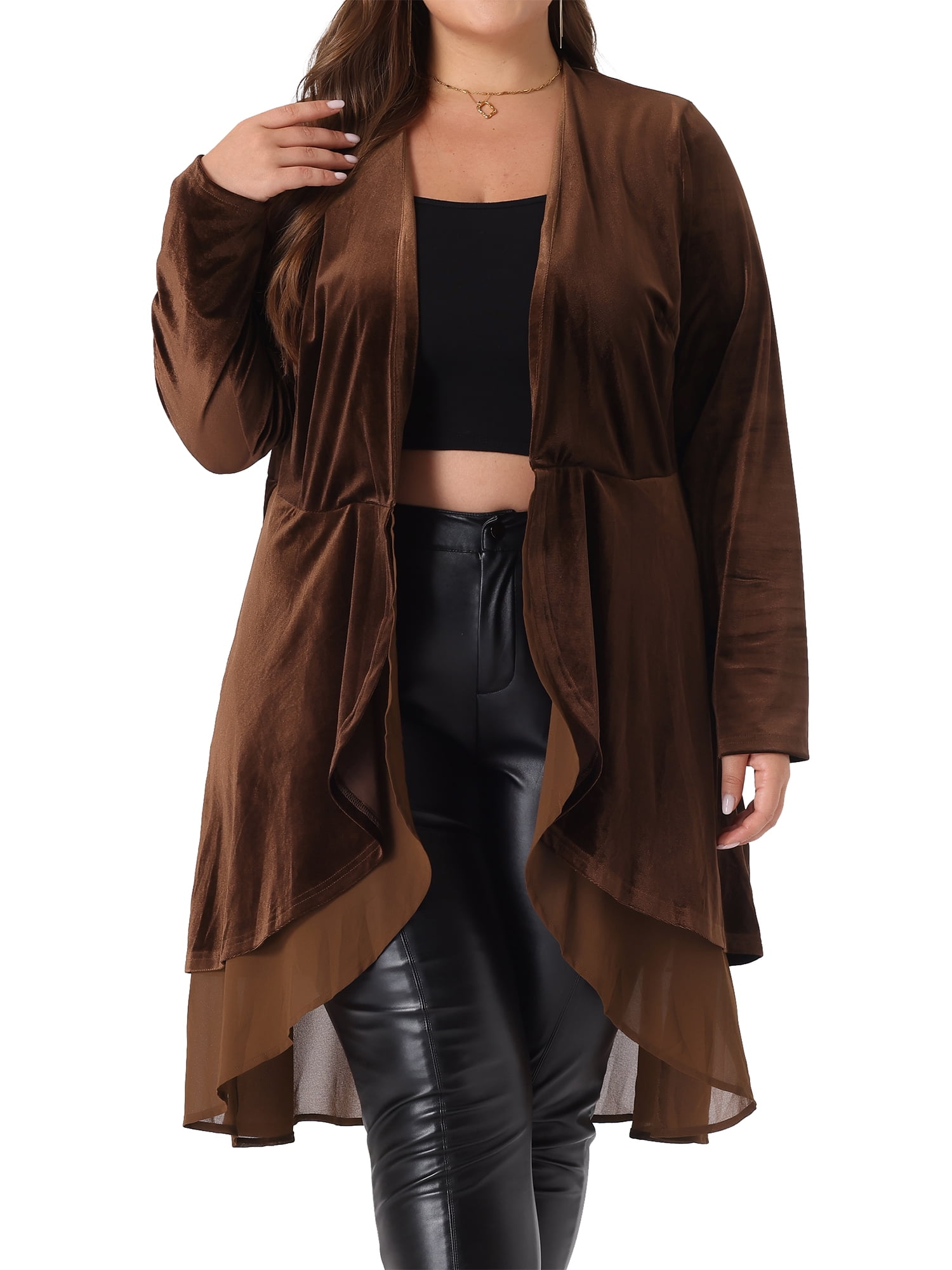 Agnes Orinda Women's Plus Size Cardigan Ruffled Asymmetric Open Front ...