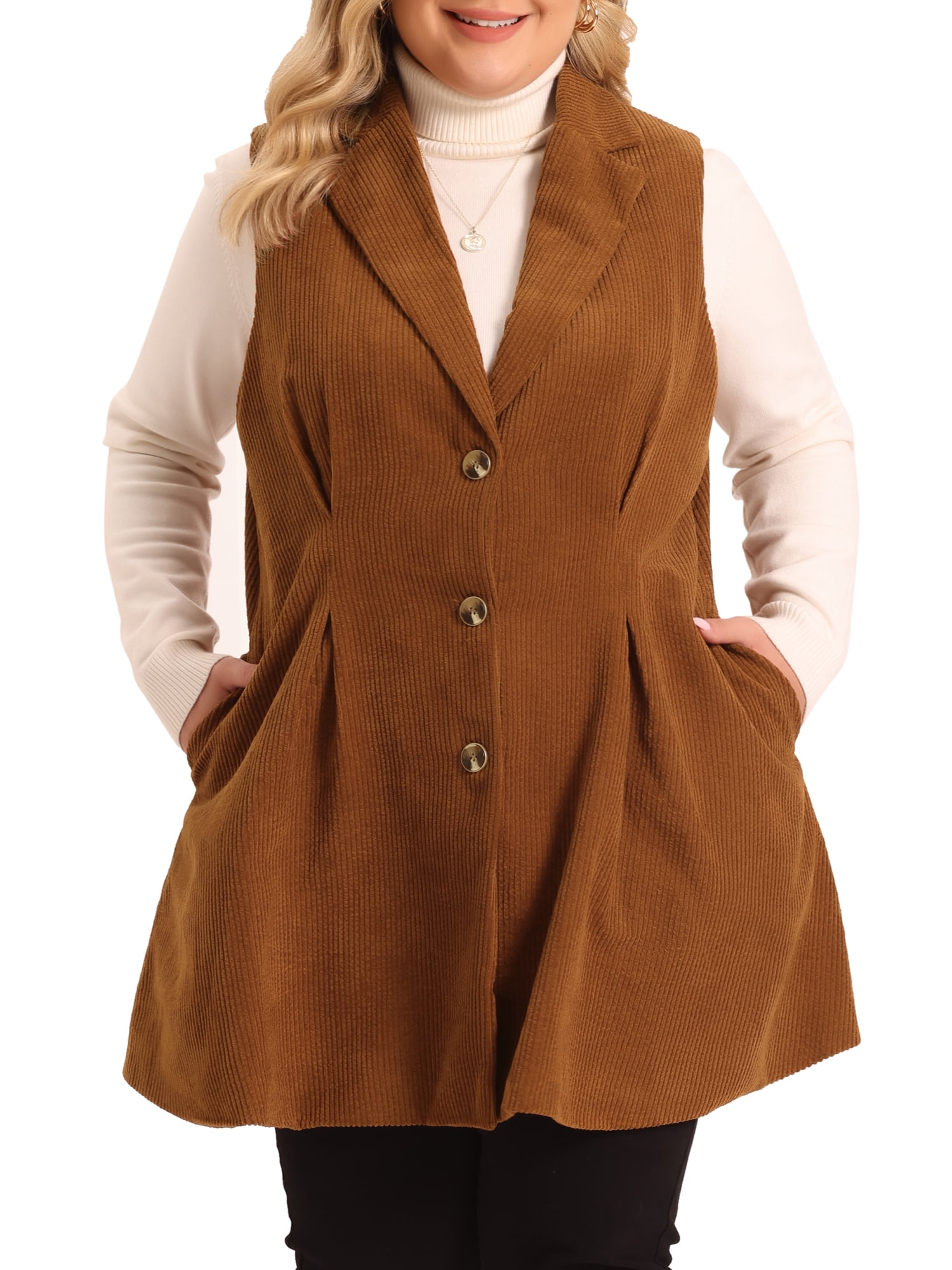 Agnes Orinda Women' s Plus Size Vest Single Breasted Casual Sleeveless ...