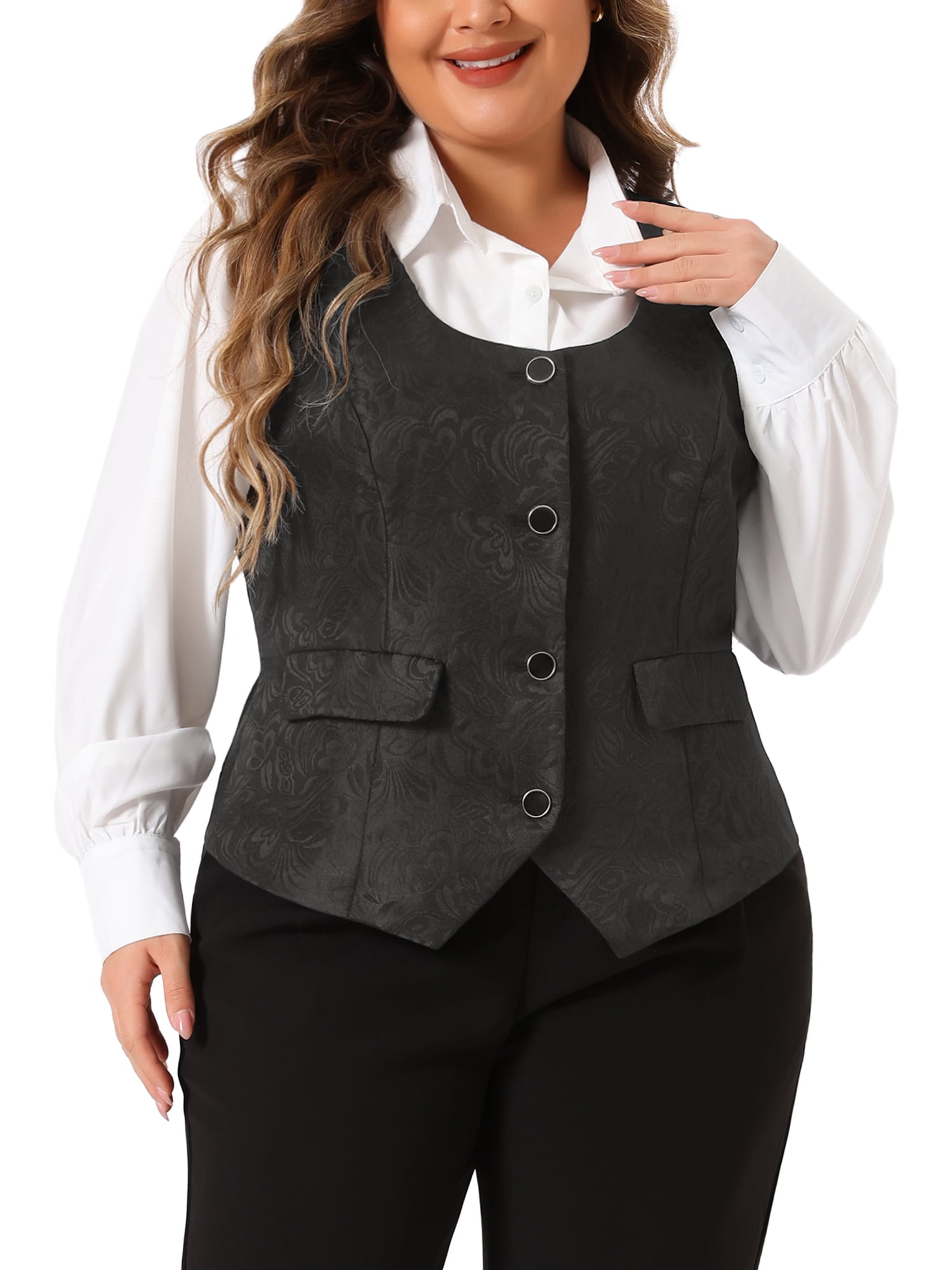 Agnes Orinda Plus Size Vest for Women Sleeveless Jacquard Jacket ...