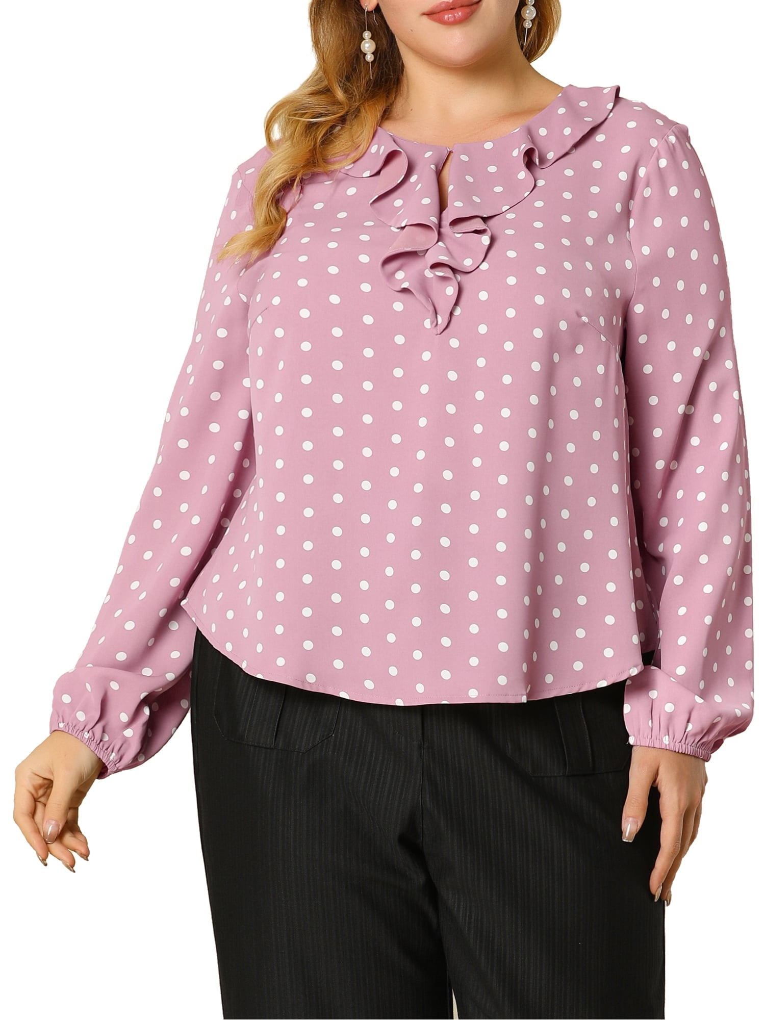Agnes Orinda Women's Plus Size Wear-to-Work Ruffle Neck Long Sleeve ...