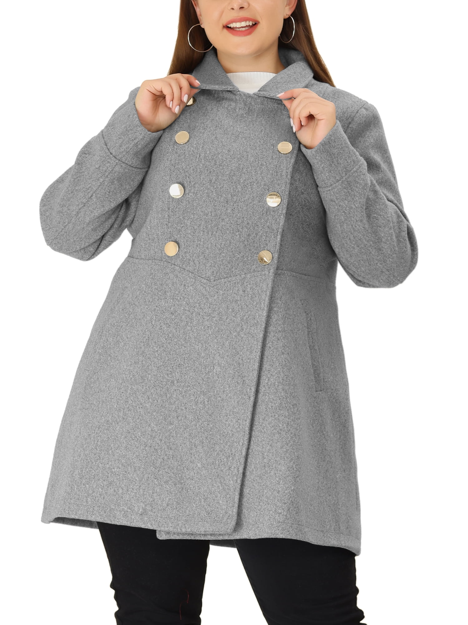 Agnes Orinda Women's Plus Size Winter Coats Double Breasted Peacoat ...