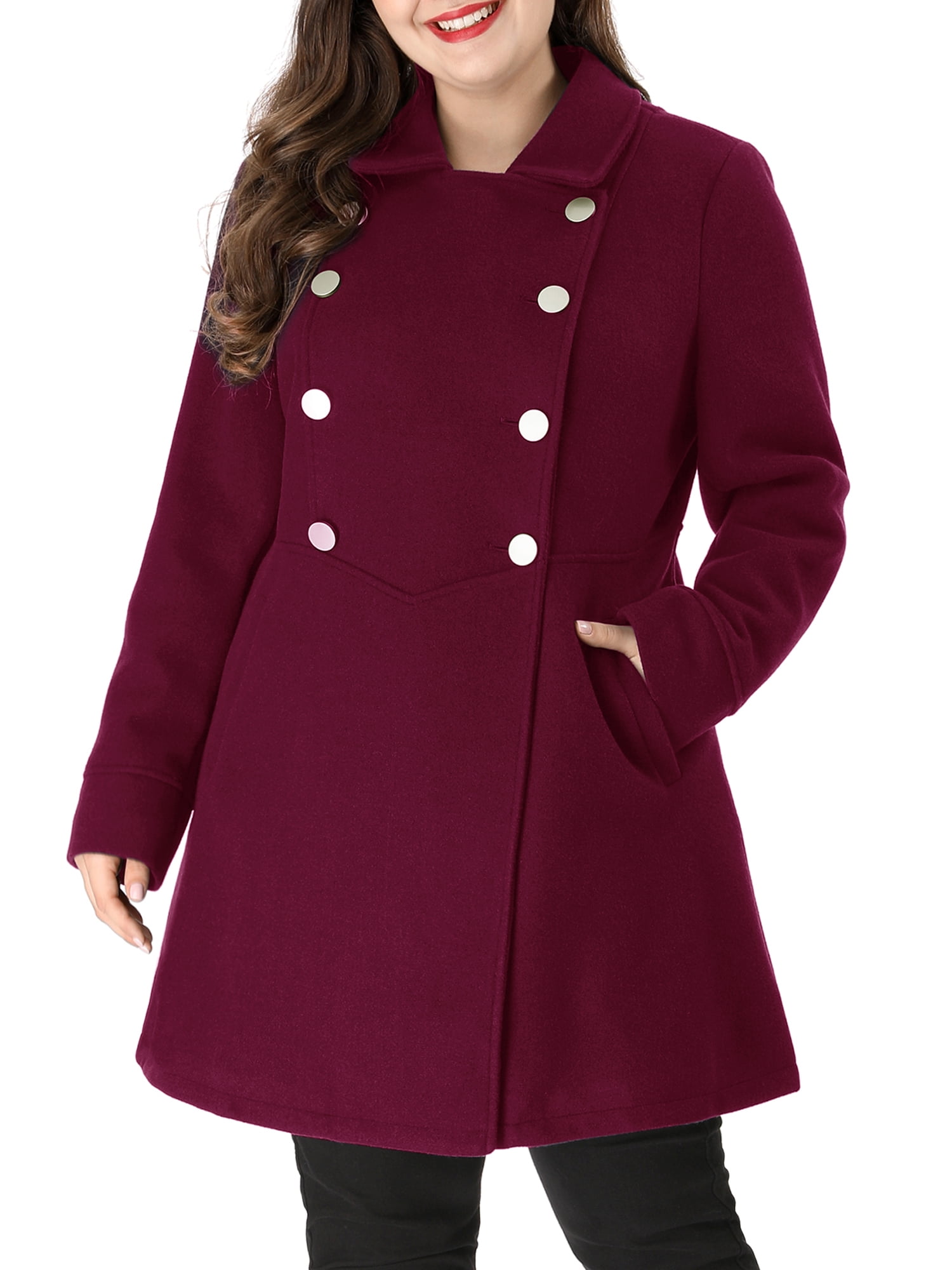 Agnes Orinda Women's Plus Size Winter Coats Double Breasted Peacoat ...