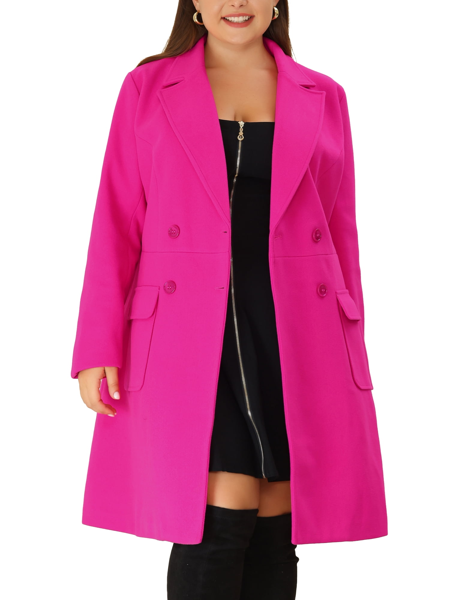 Women's Plus Size Long Winter Coats Notch Lapel Double Breasted Pea ...