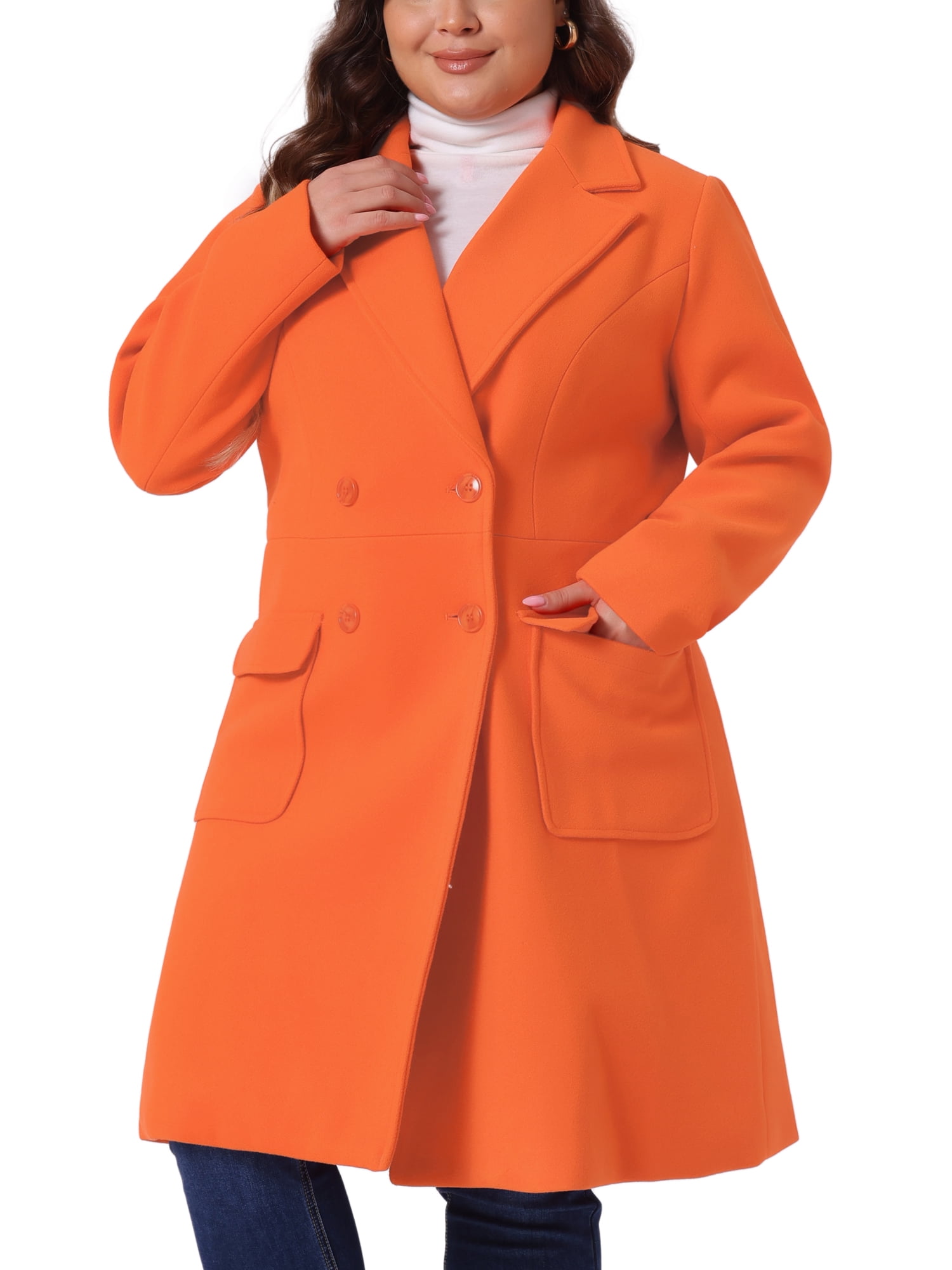 Women's Plus Size Long Winter Coats Notch Lapel Double Breasted Pea ...