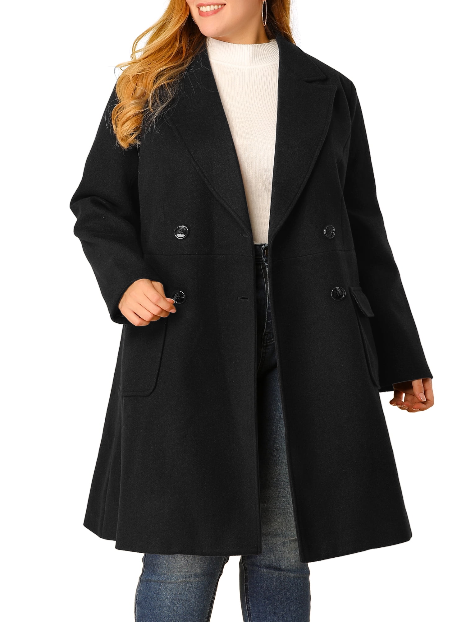 Agnes Orinda Women's Plus Size Long Winter Coats Notch Lapel Double ...