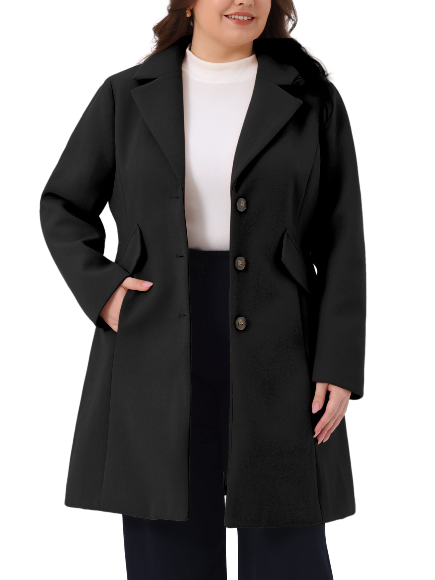 Agnes Orinda Women's Plus Size Winter Coats Notch Lapel Single Breasted ...