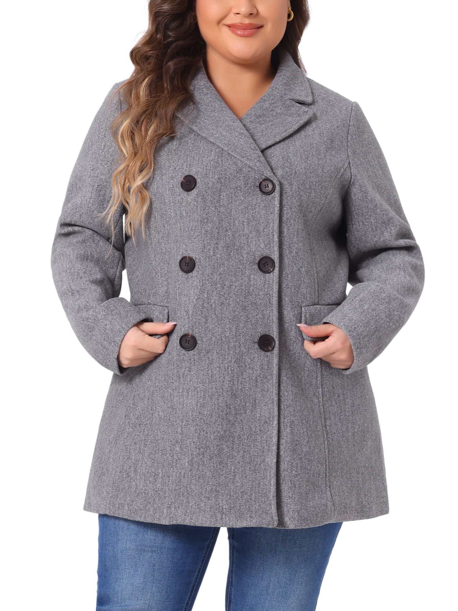 Women's Plus Size Notched Lapel Double Breasted Long Coat for Stylish ...
