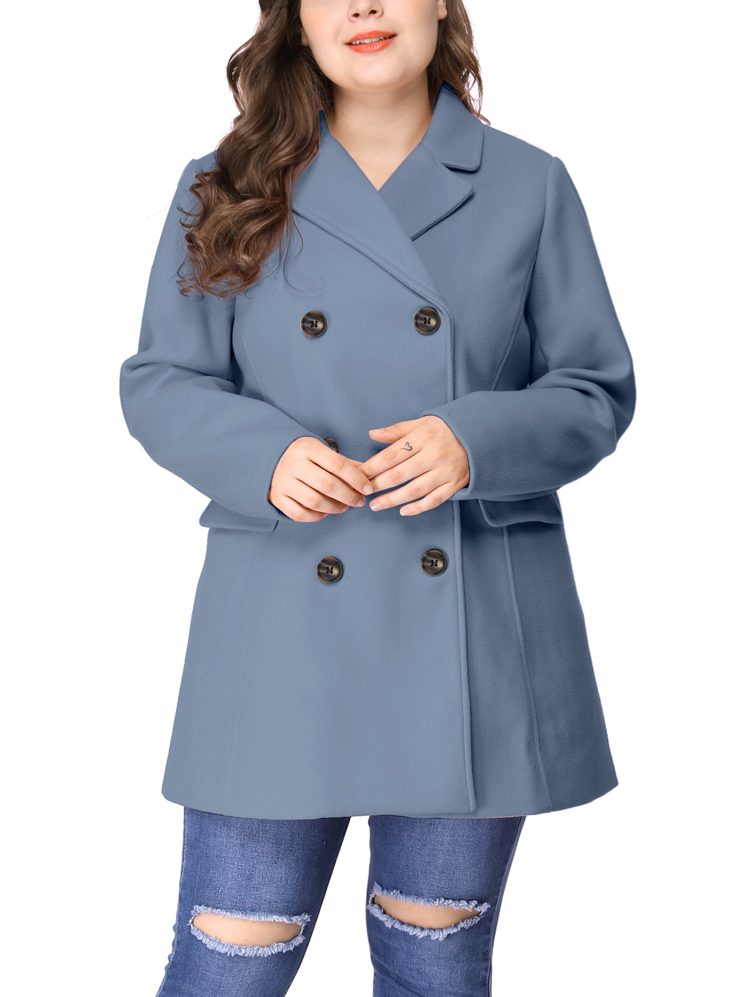 Women's Plus Size Notched Lapel Double Breasted Long Coat for Stylish ...