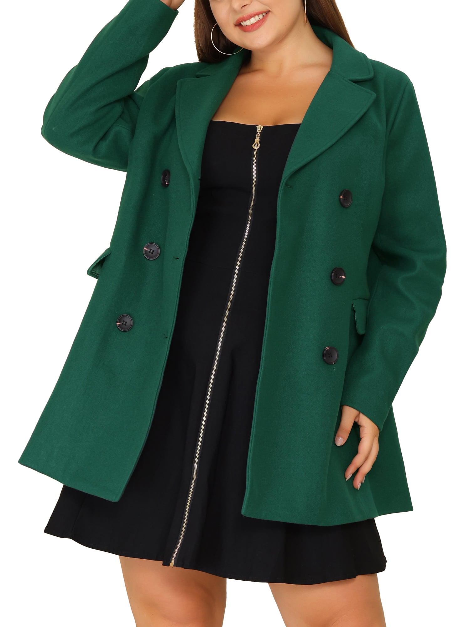 Agnes Orinda Women's Plus Size Long Winter Coat with Notched Lapel and ...