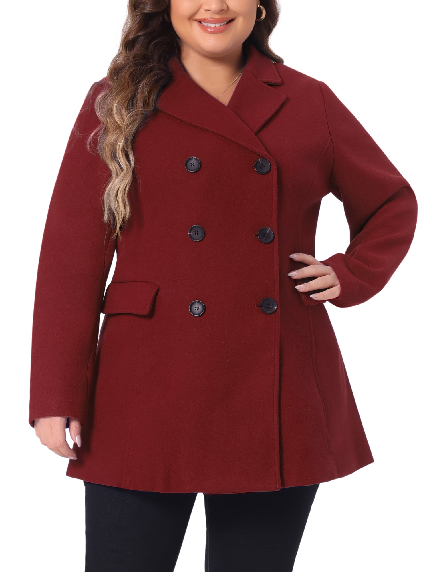 Women's Plus Size Notched Lapel Double Breasted Long Coat for Stylish ...