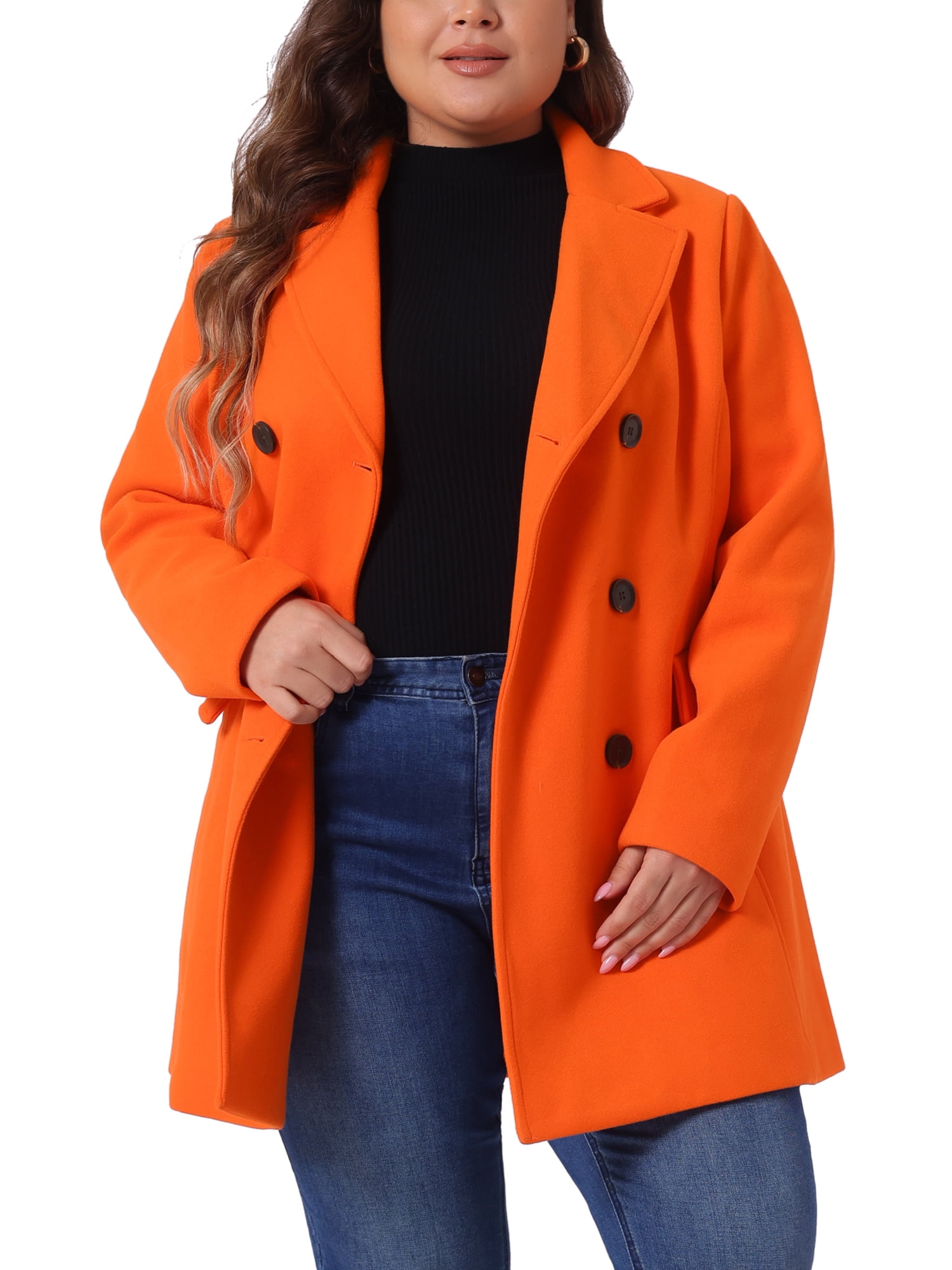 Agnes Orinda Women's Plus Size Notched Lapel Double Breasted Long Coat ...