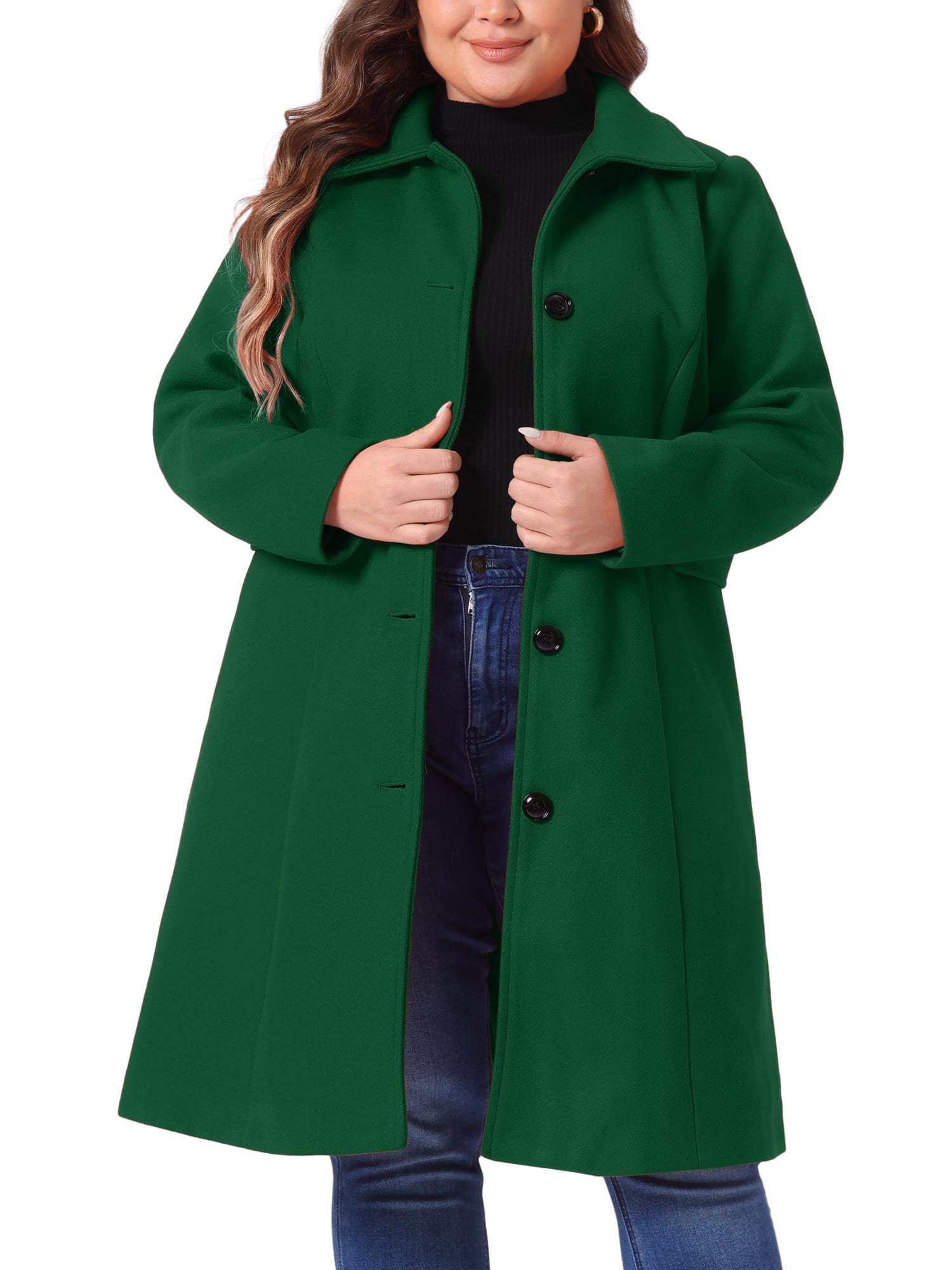 GRACE & GRANDEUR Women's Plus Size Winter Coats Single Breasted Jackets Long Trench Coats 1X ...