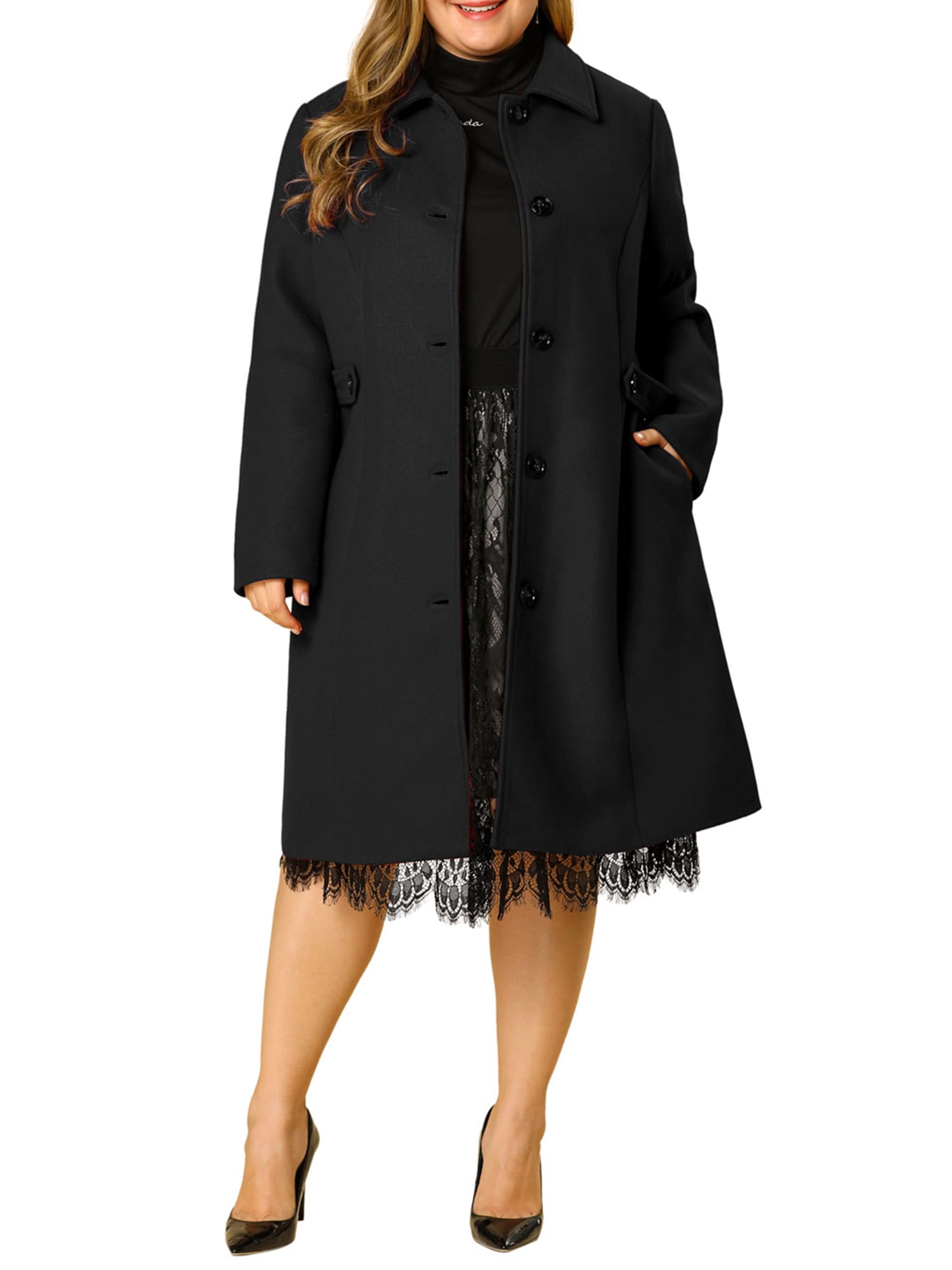 Agnes Orinda Women's Plus Size Long Coat with Detachable Imitation Fur ...