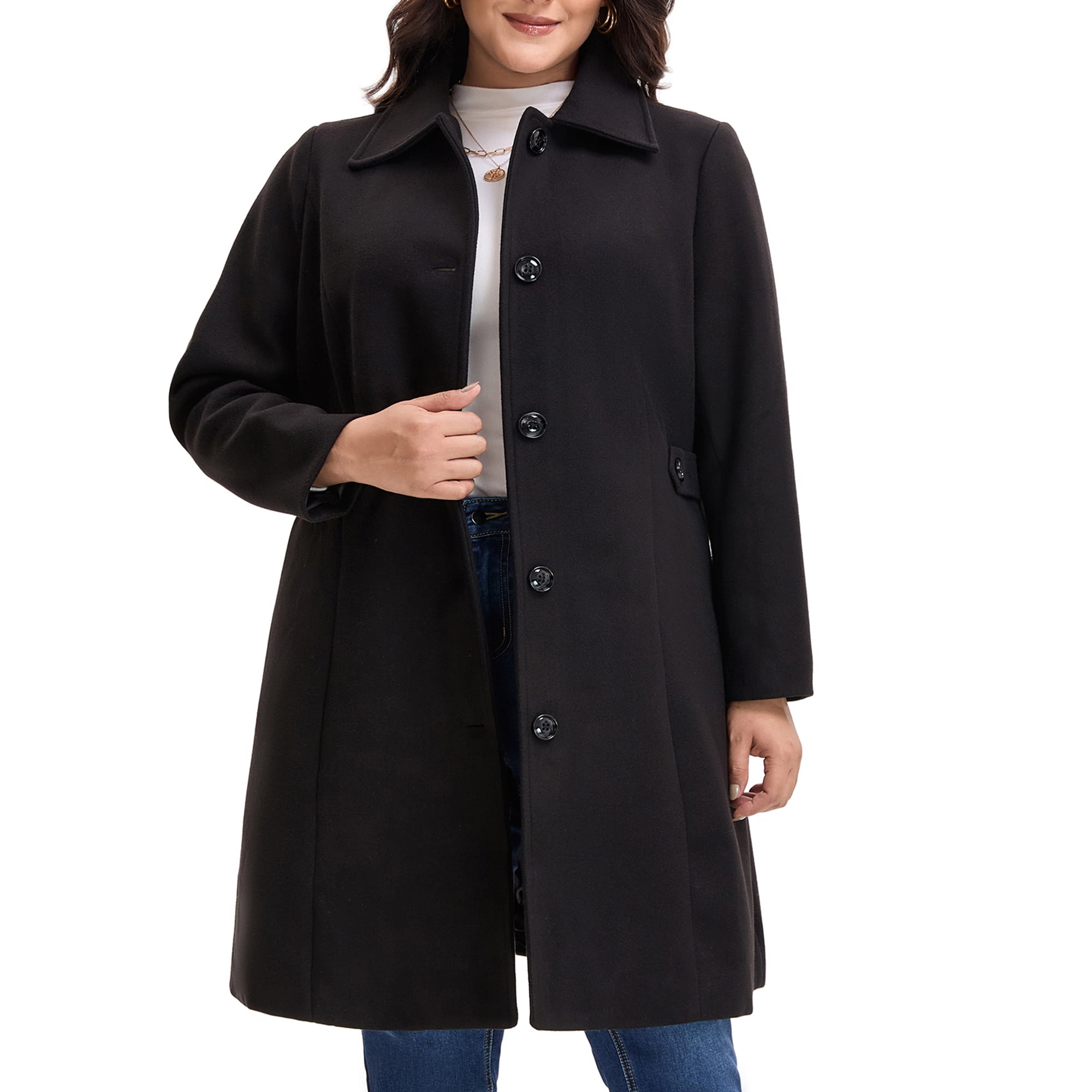 Agnes Orinda Women's Plus Size Long Coat with Detachable Imitation Fur ...