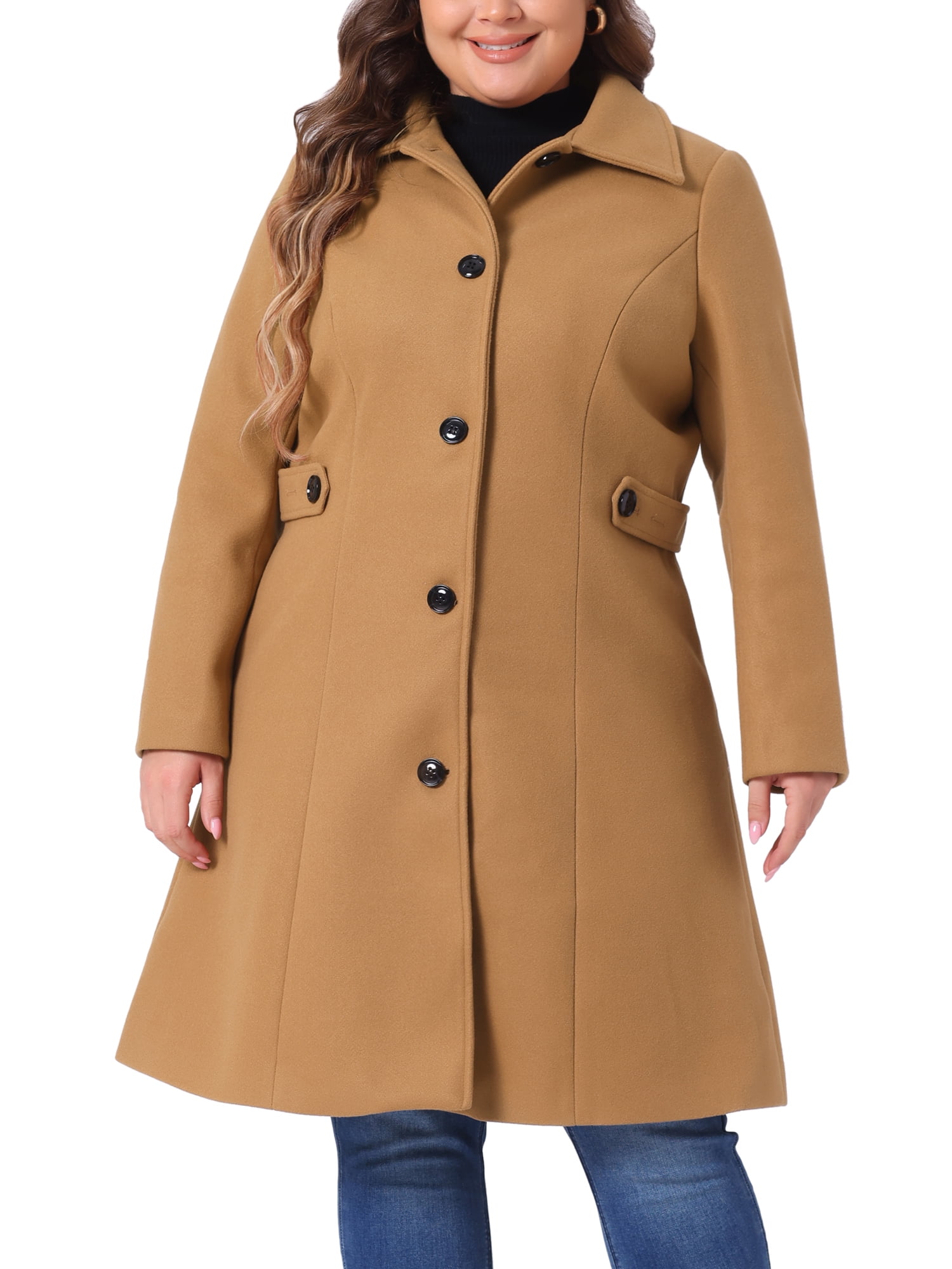 GRACE & GRANDEUR Women's Plus Size Winter Coats Single Breasted Jackets ...