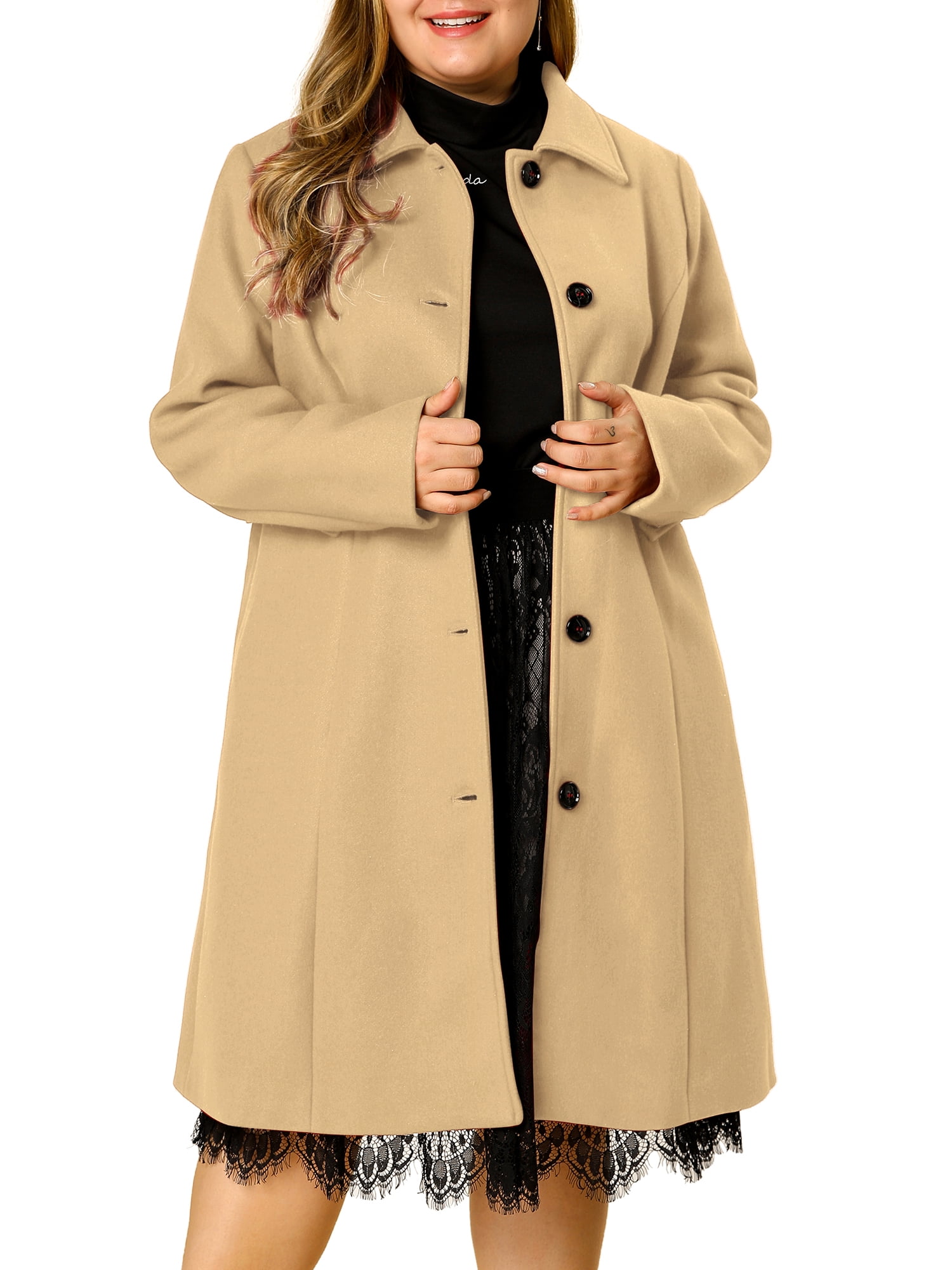 Agnes Orinda Women's Plus Size Winter Jacket, Single Breasted Belted ...