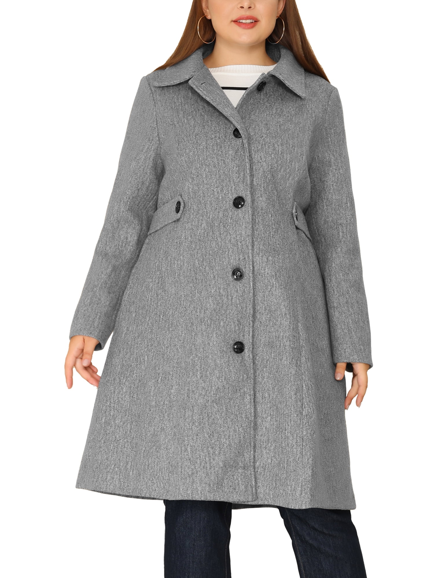 Agnes Orinda Women's Plus Size Belted Long Winter Coat with Single ...