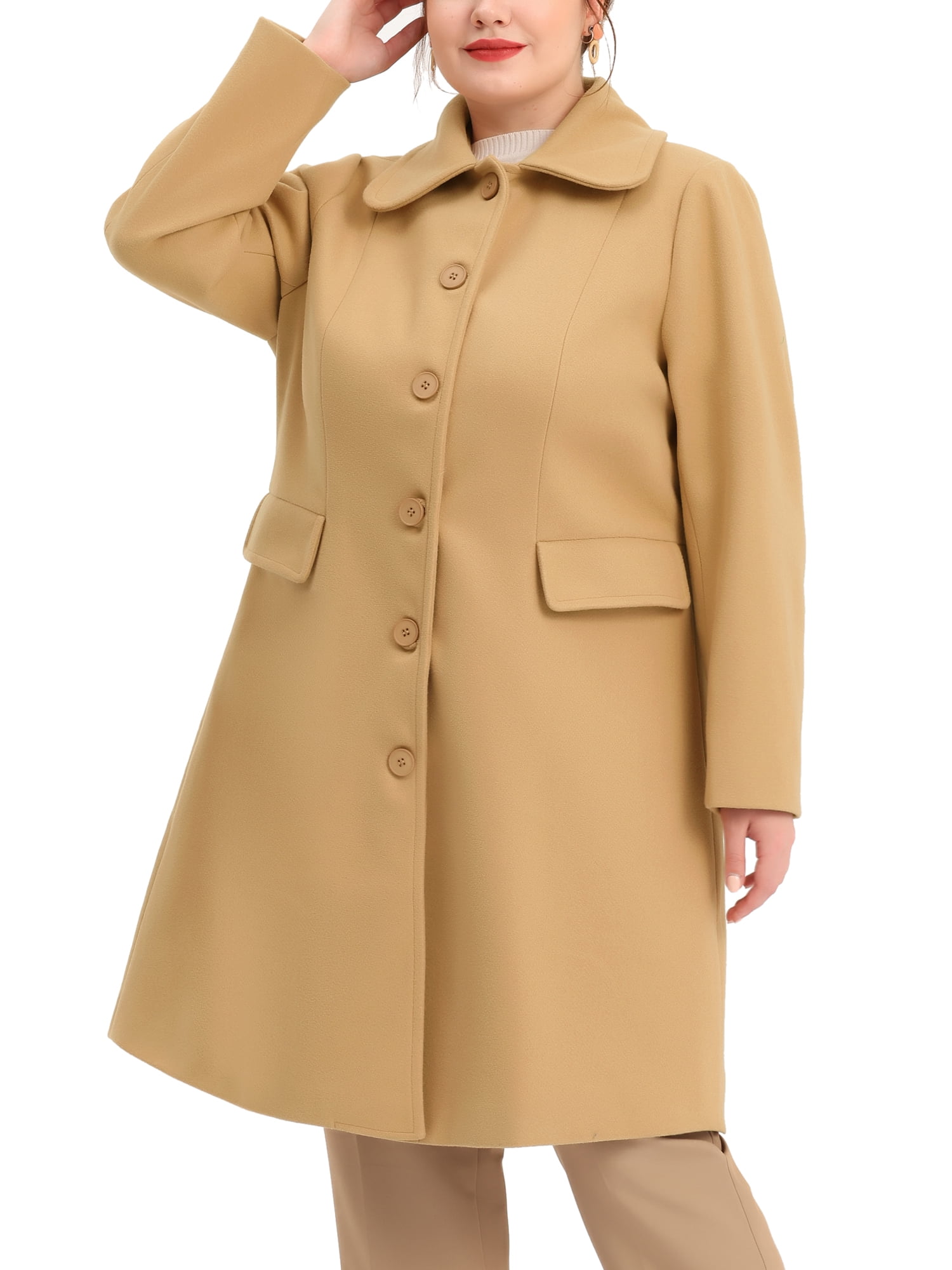 Agnes Orinda Women's Plus Size Coats Peter Pan Collar Single Breasted ...