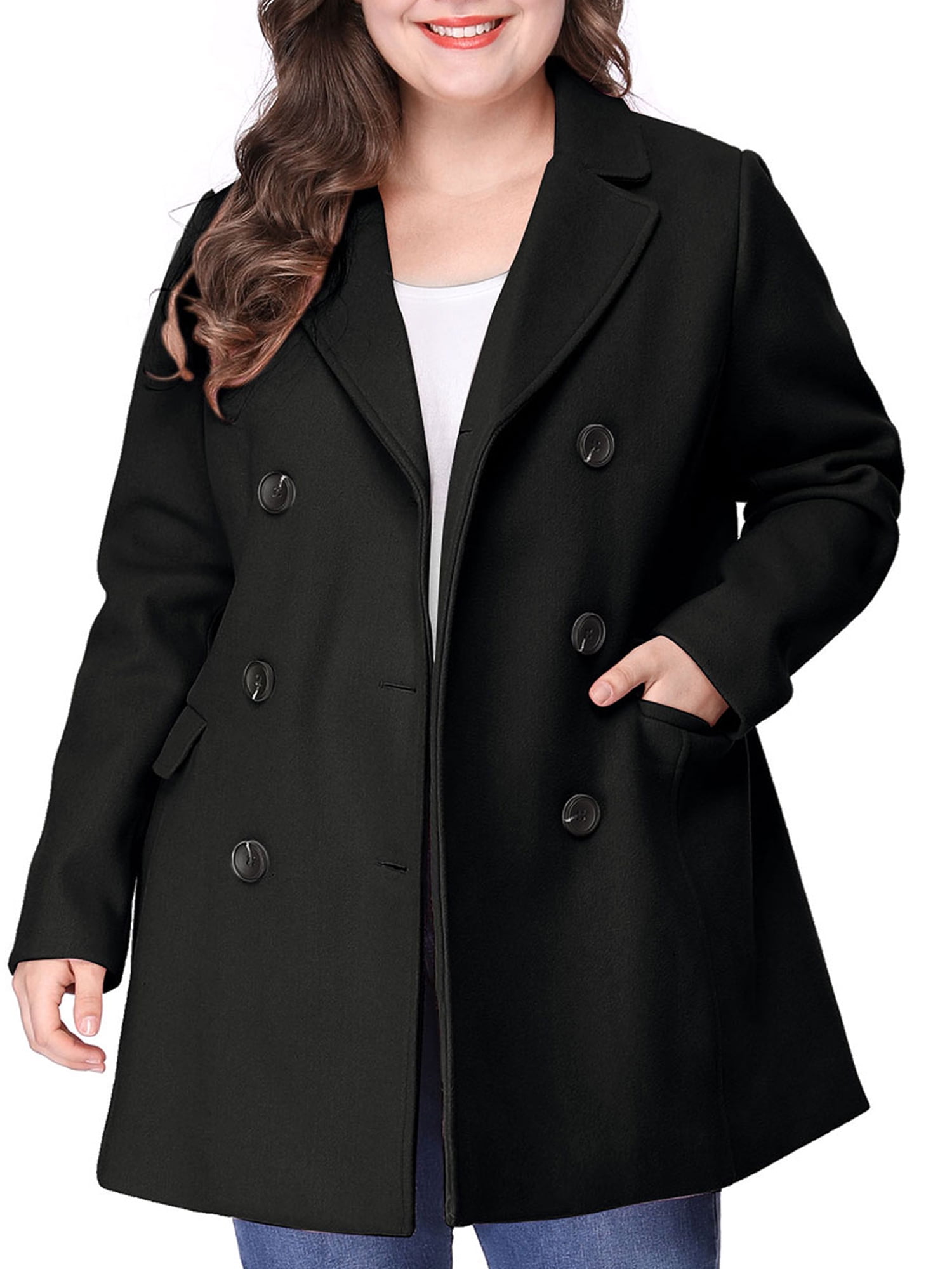 Agnes Orinda Womens Plus Size Winter Notched Lapel Double Breasted Overcoat